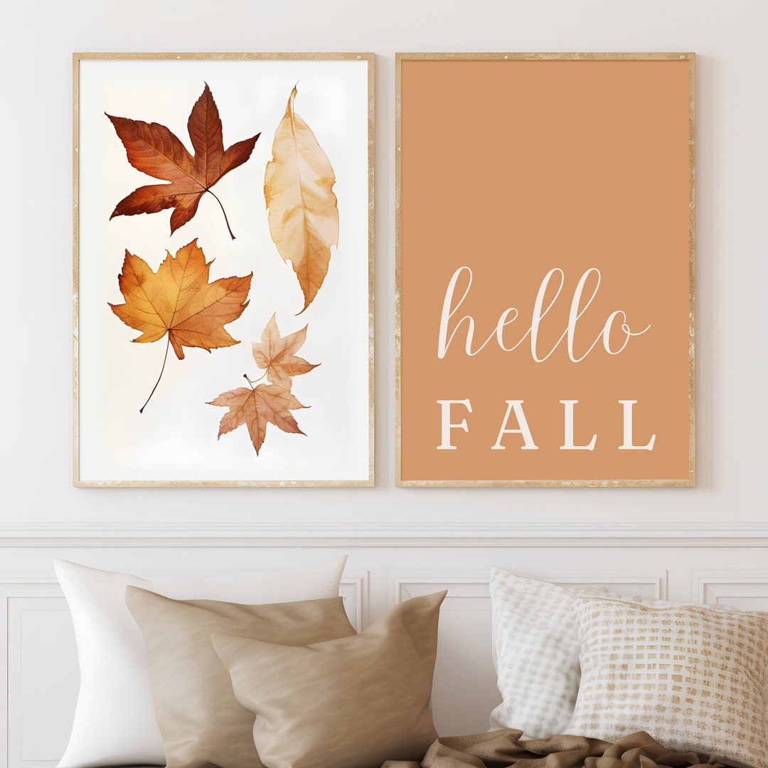 Beige Hallo Herbst 2er Set druckbare Wandkunst, Blätter Druck, moderne ...