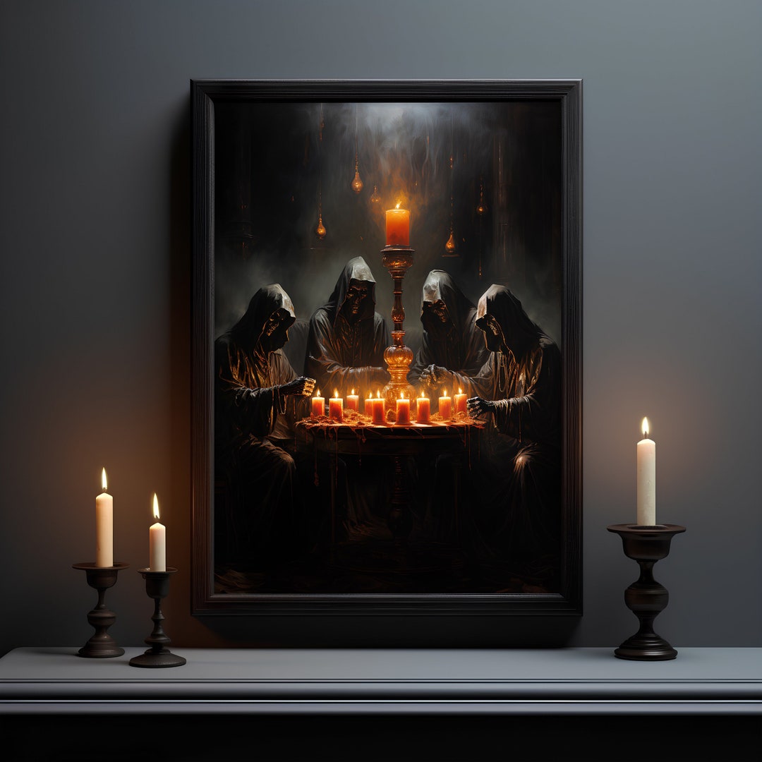 Dark Seance Oil Painting, Dark Art Print, Gothic Wall Art, Skull Poster ...
