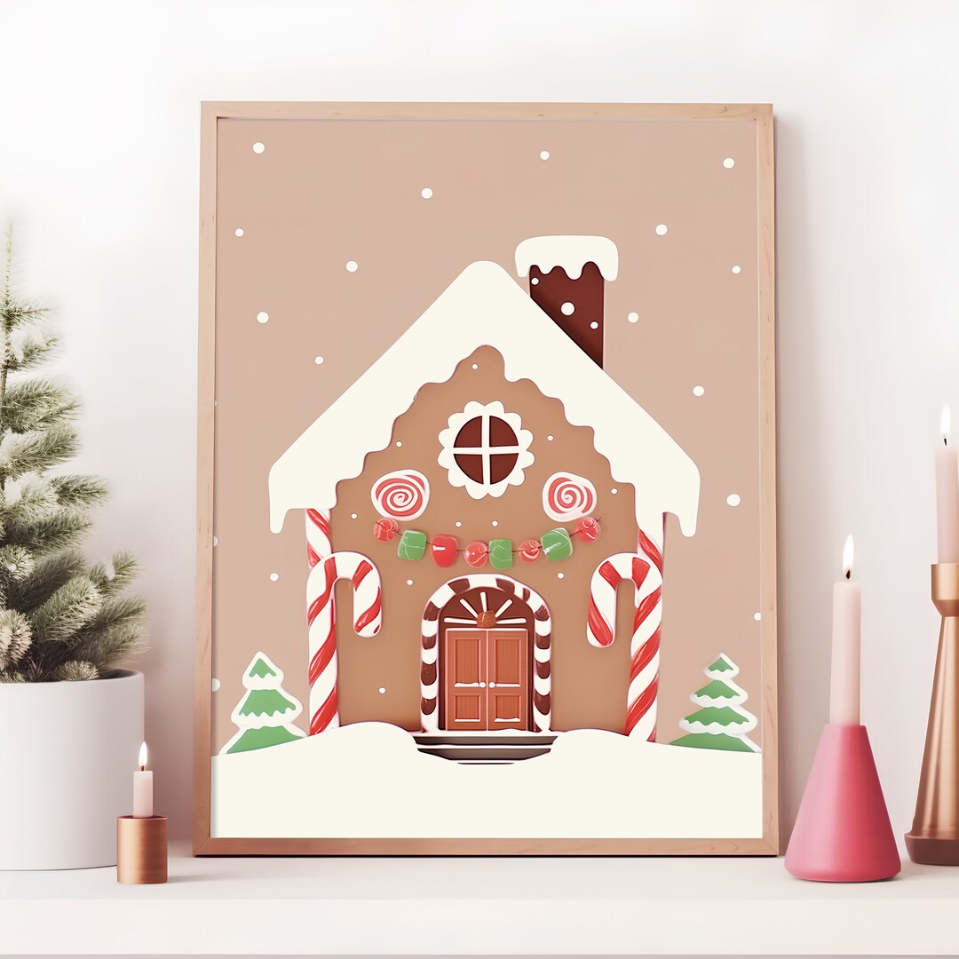 Gingerbread House Print, Gingerbread House Wall Decor, Cute Christmas ...