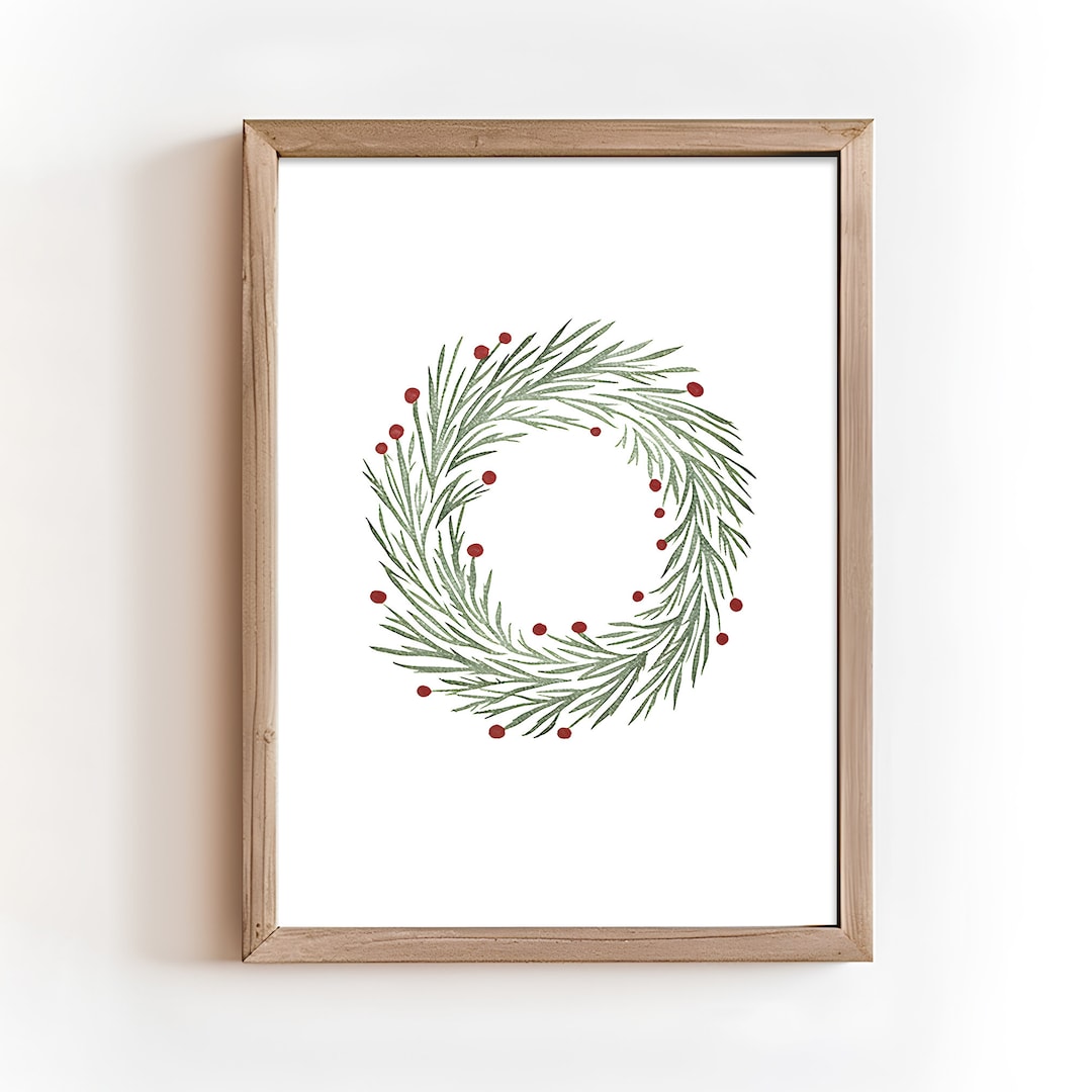 Christmas Wreath Print, Christmas Wreath Printable Wall Art, Winter ...
