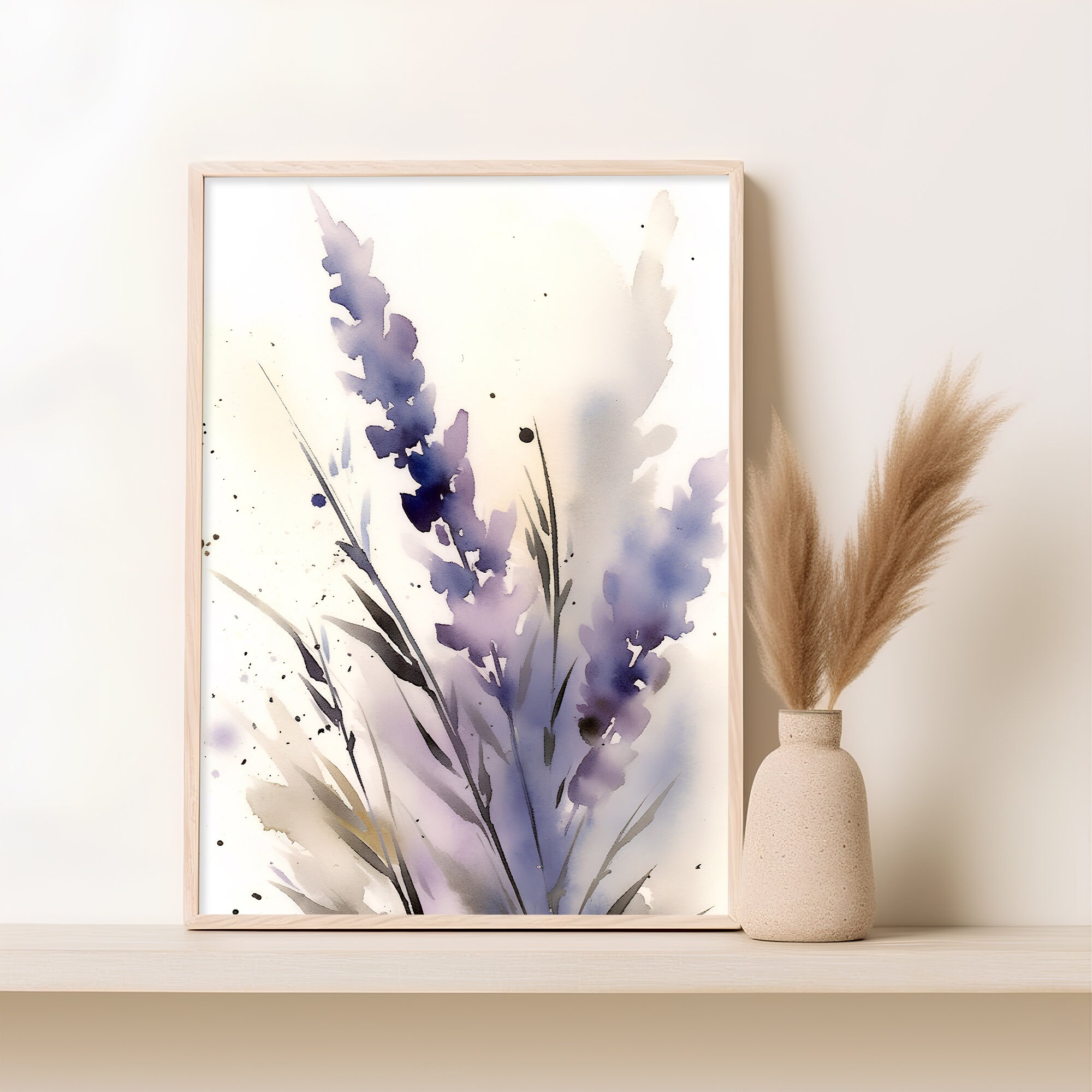 Lavender Watercolor Painting Set of 2 Prints, Printable Lavender Wall ...