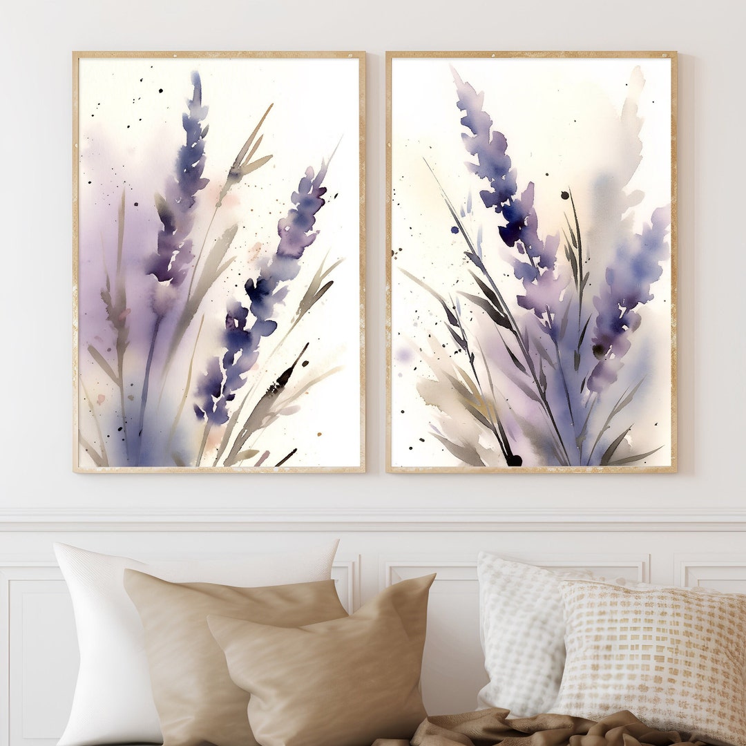 Lavender Watercolor Painting Set of 2 Prints, Printable Lavender Wall ...