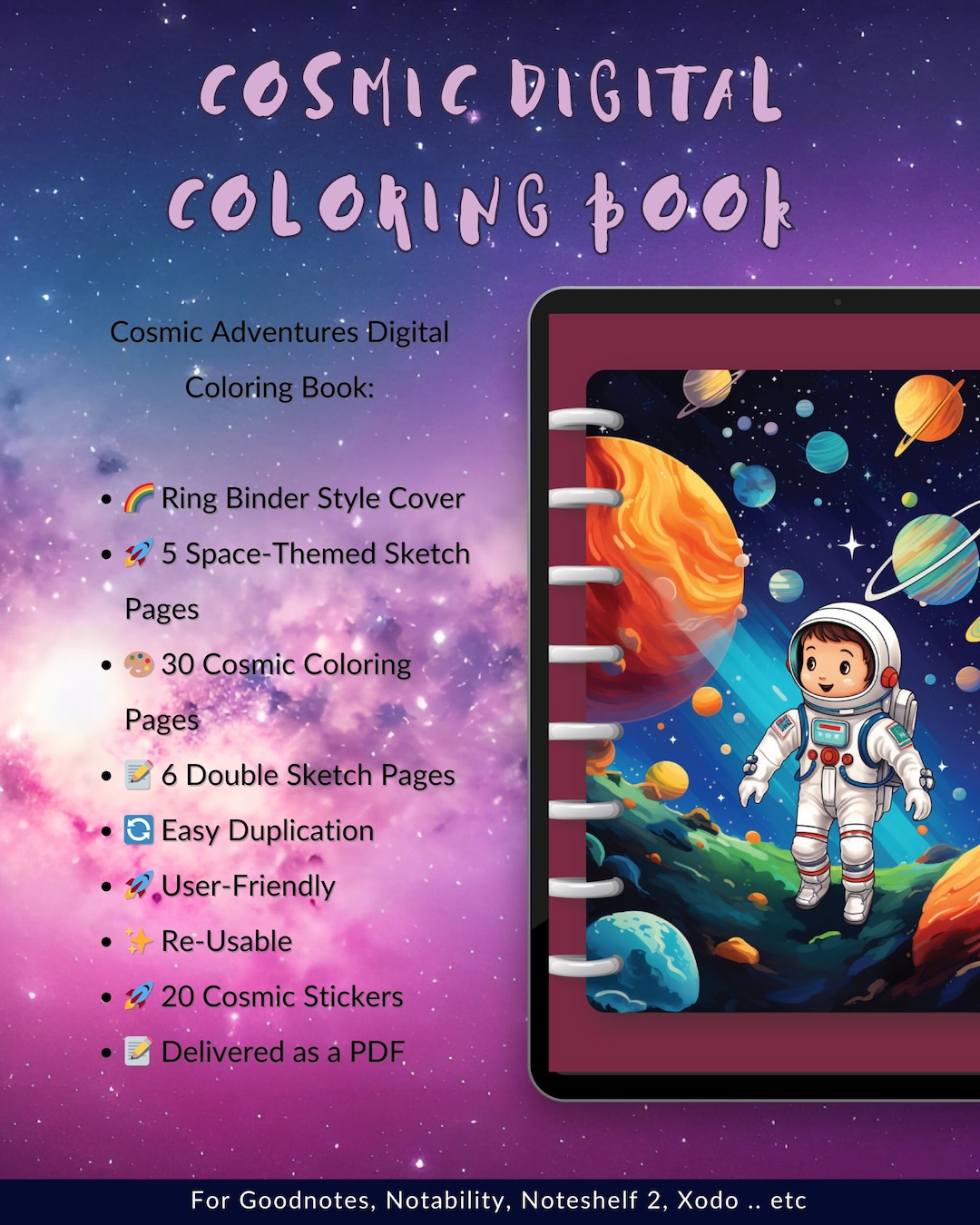 Kids Cosmic Digital Coloring Book Cute Cosmic Coloring Pages PDF ...