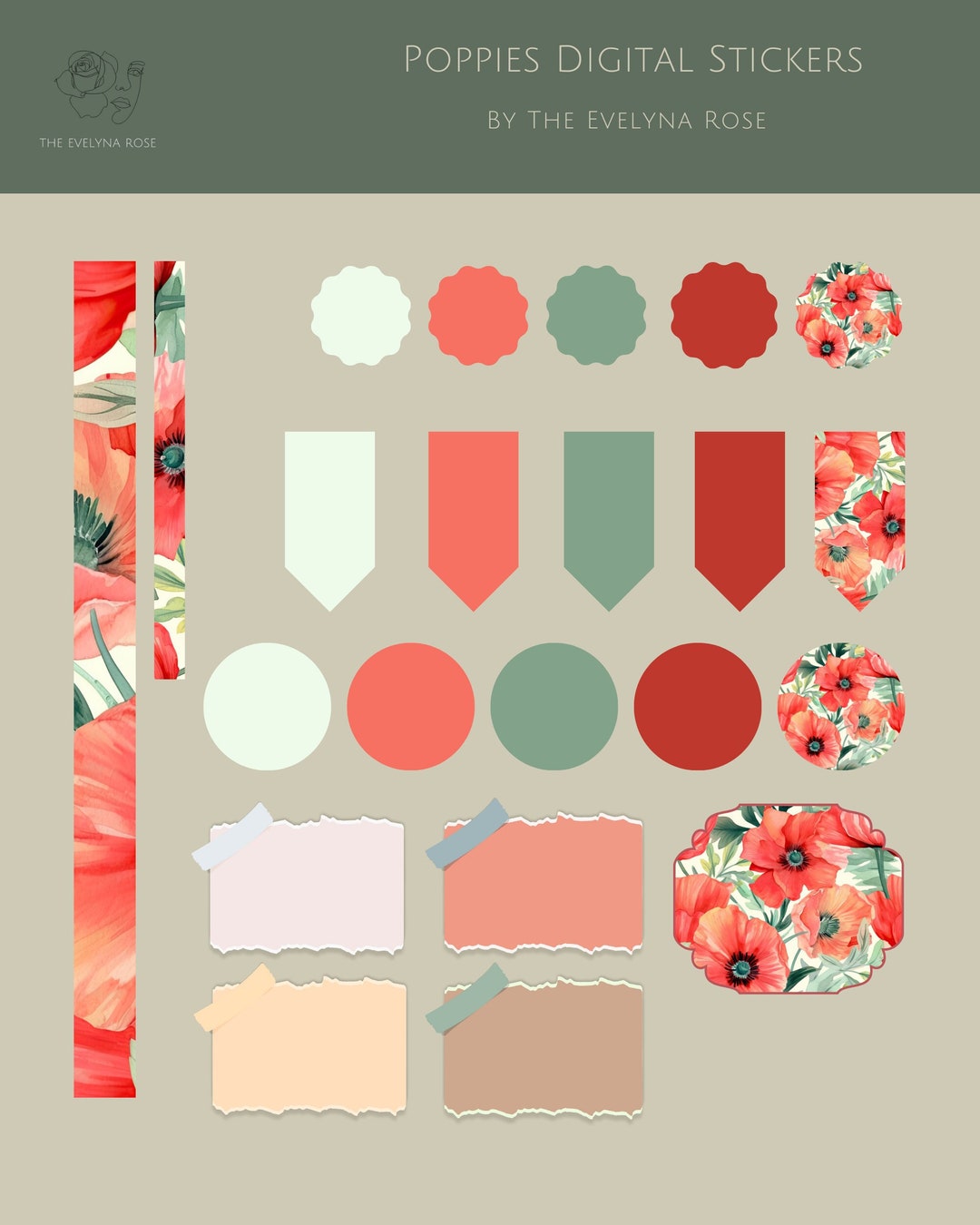 Poppies Pre-cropped Digital Sticker Pack - Etsy