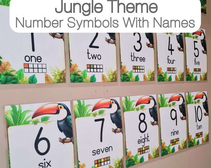 JUNGLE NUMBER POSTERS, Printable Safari Theme Numbers 1-20 With Tens ...