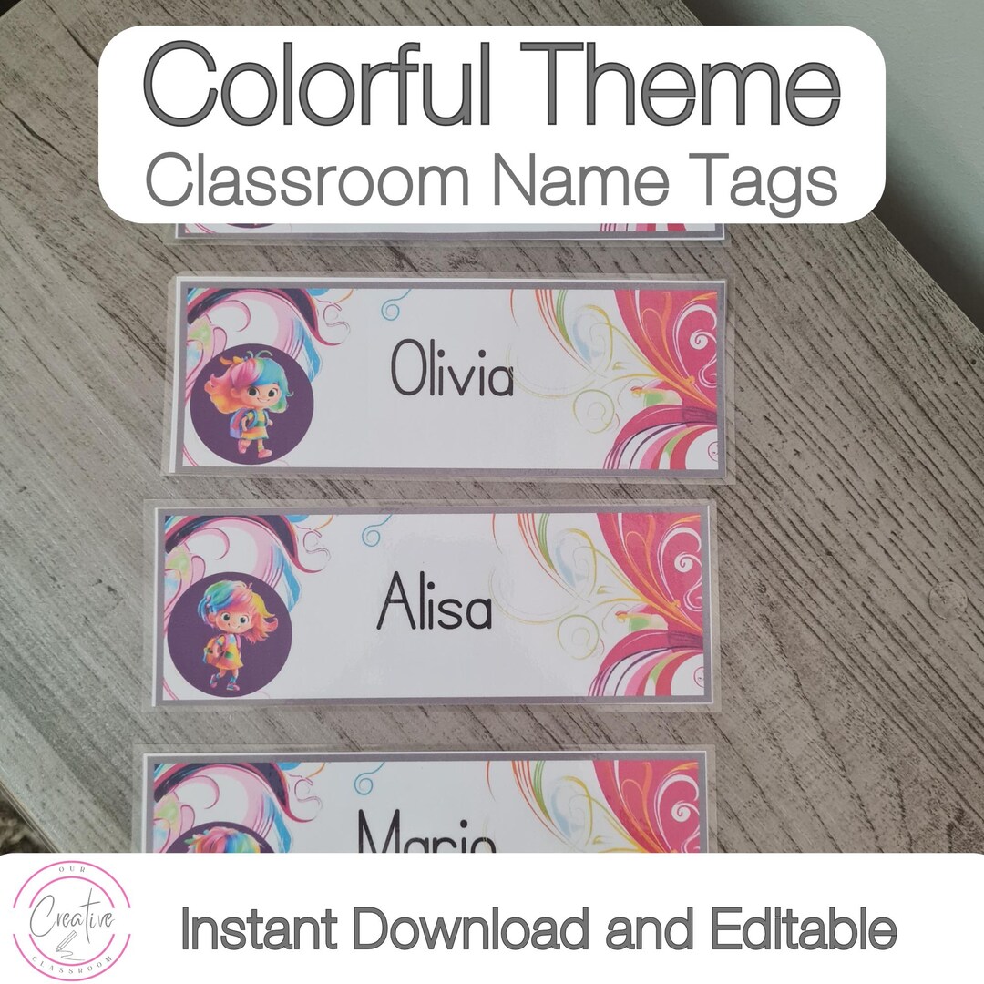 Colorful Classroom Theme Name Tags Printable - Name Tags for Little ...