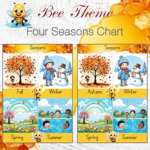 Bee Themed Classroom Kids Weather Chart Printable All Seasons Posters ...