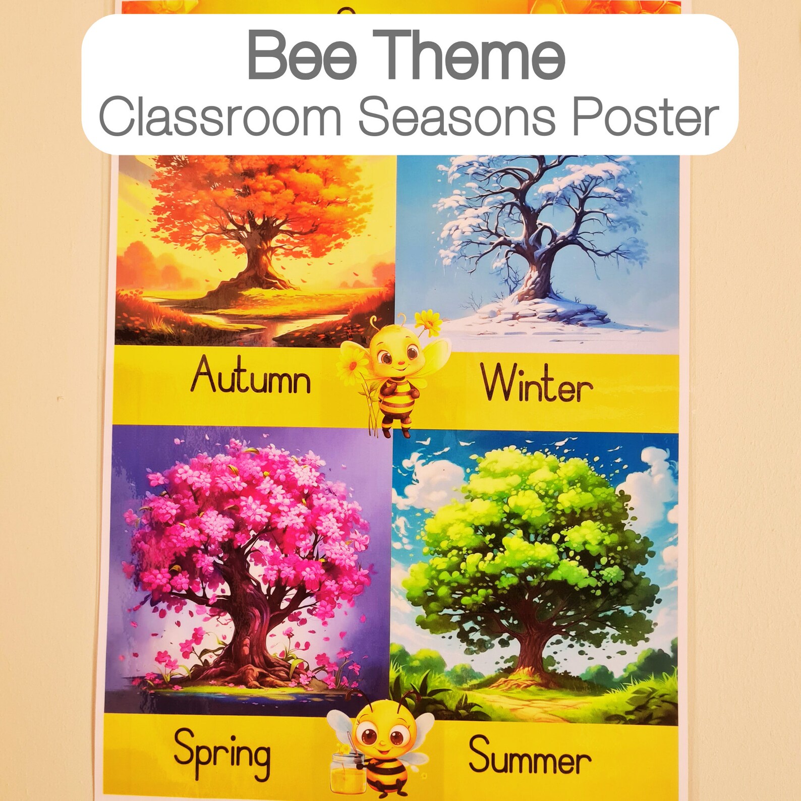 Bee Themed Classroom Kids Weather Chart Printable - All Seasons Posters ...