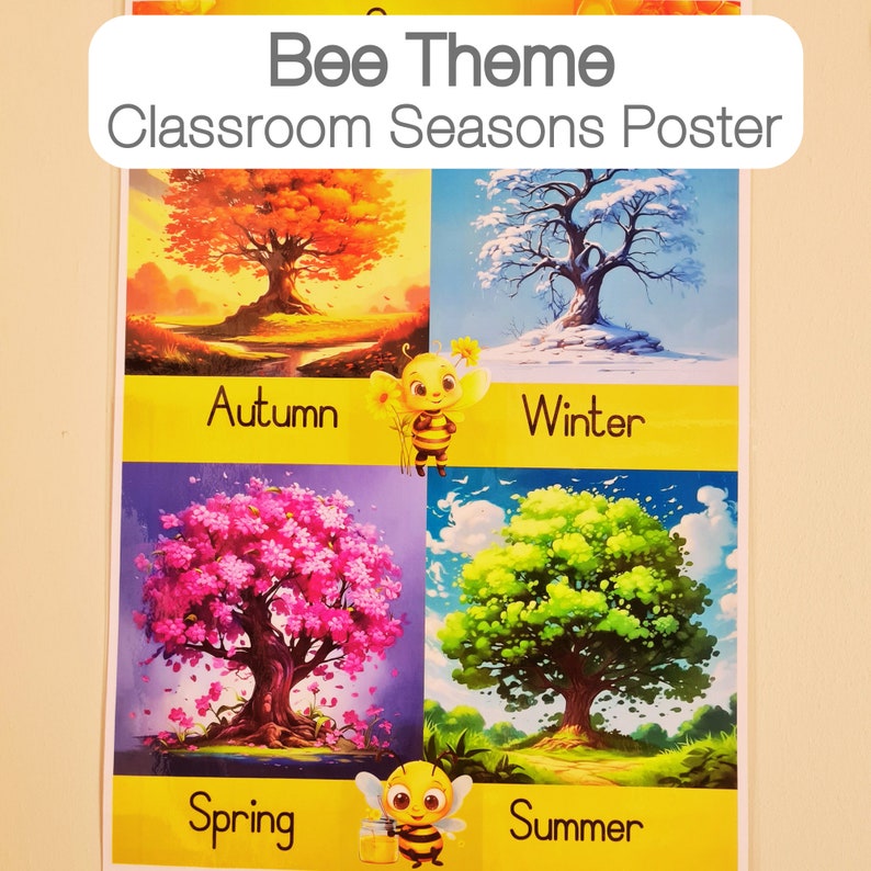 Bee Themed Classroom Kids Weather Chart Printable - All Seasons Posters ...