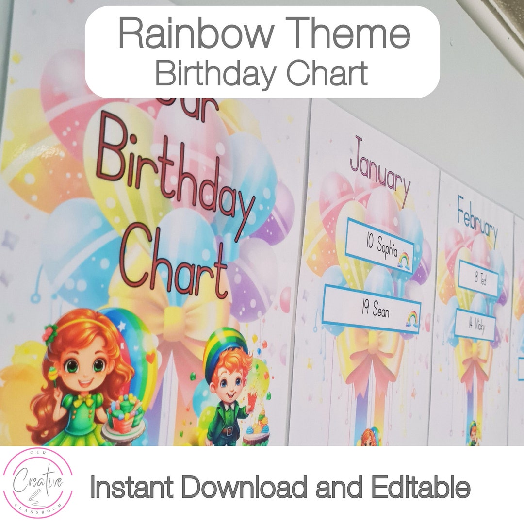 Rainbow Themed Classroom Birthday Chart Ideas Printable - Birthday ...