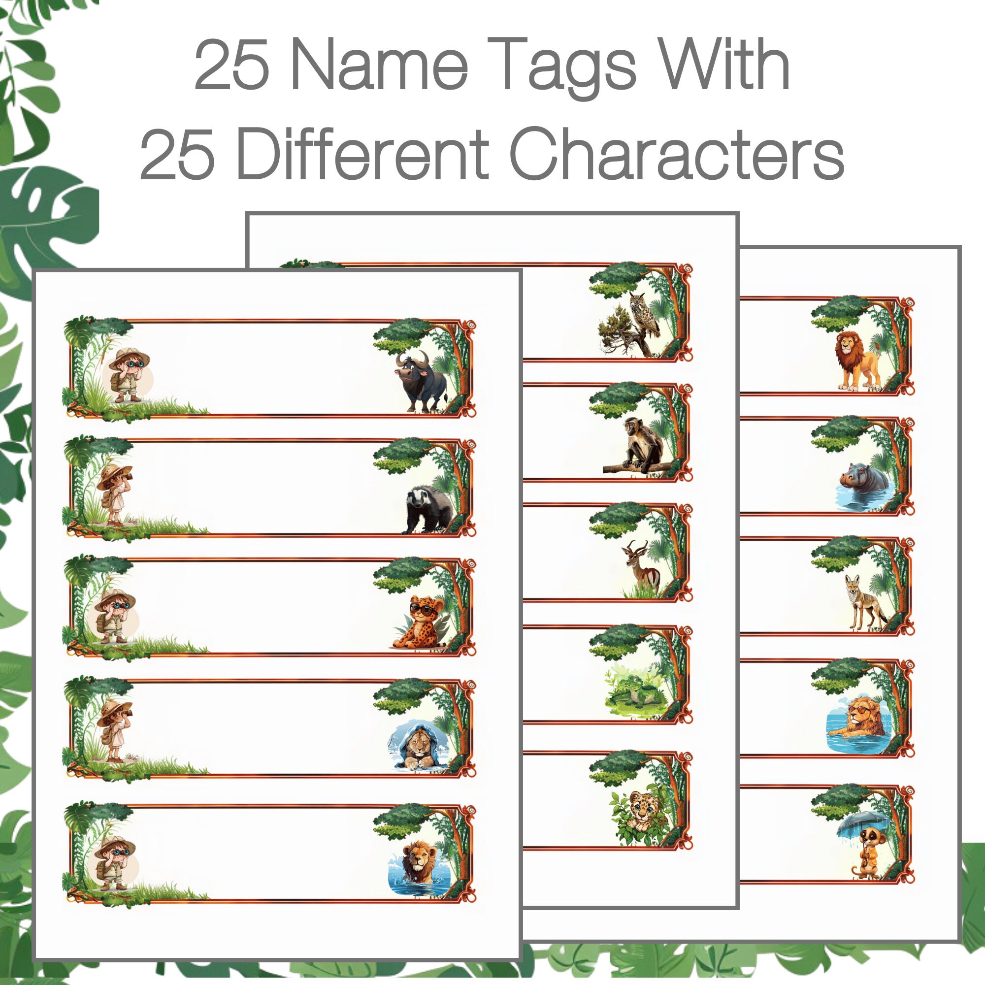 Safari Theme Classroom Name Tags Printable - Name Tags for Kindergarten ...