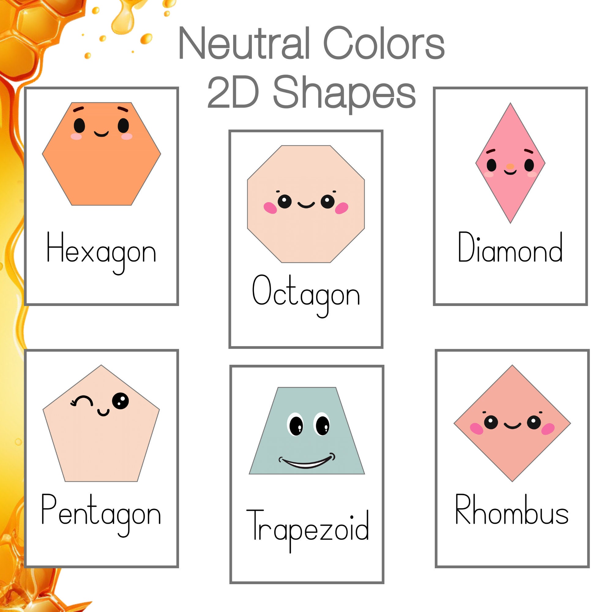 Bee Theme Classroom 2D Shapes Math Shape Posters Printable 2D Shapes ...