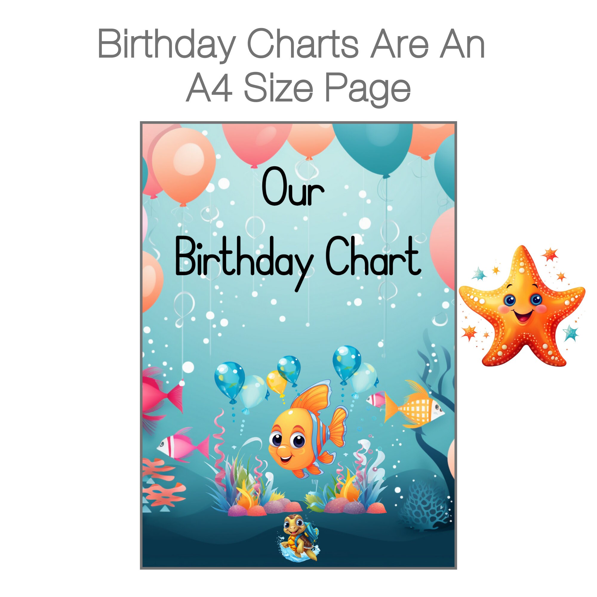 Under the Sea Theme Classroom Birthday Chart Ideas Printable - Birthday ...