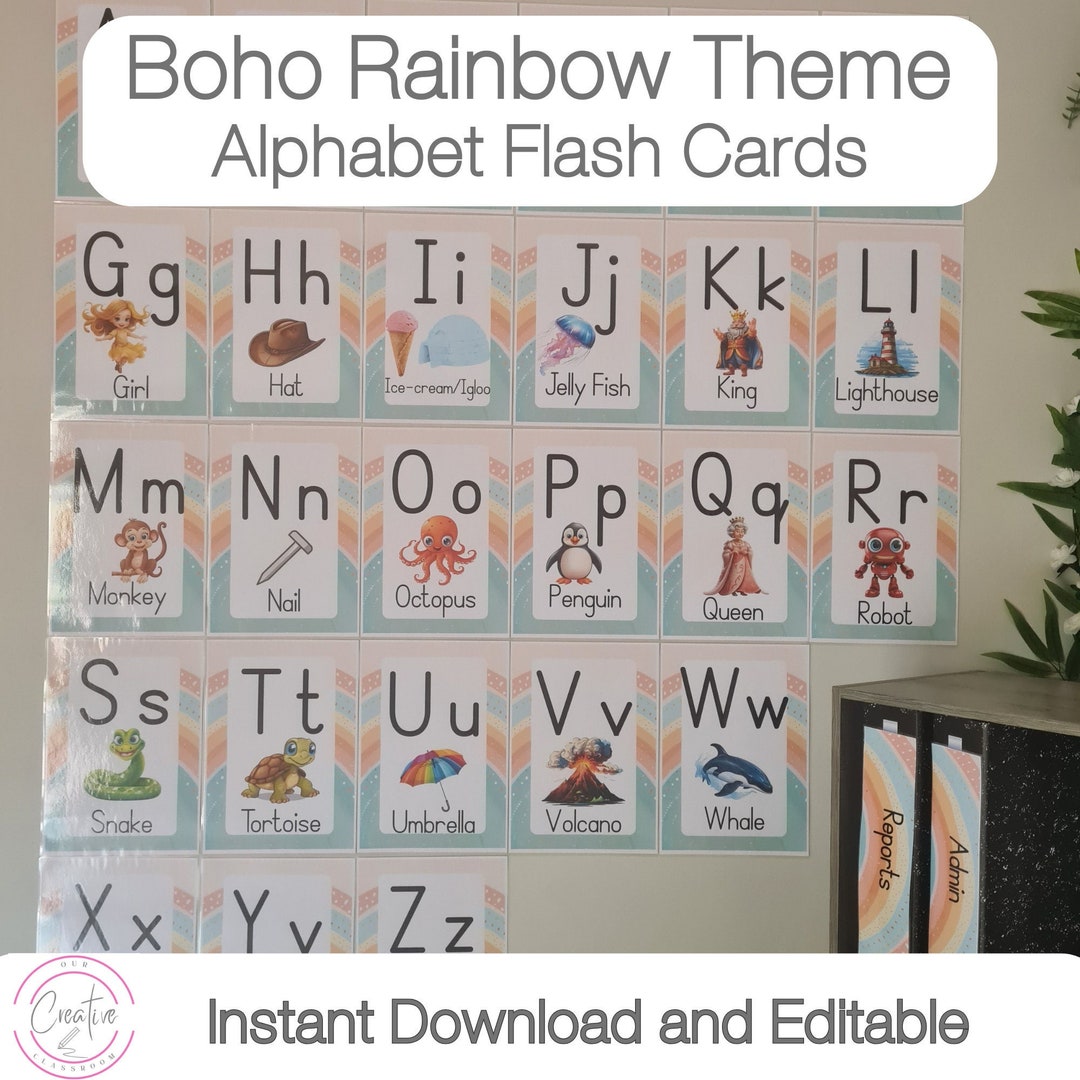 Boho Rainbow Theme Classroom Decor | Alphabet Posters | Editable ...