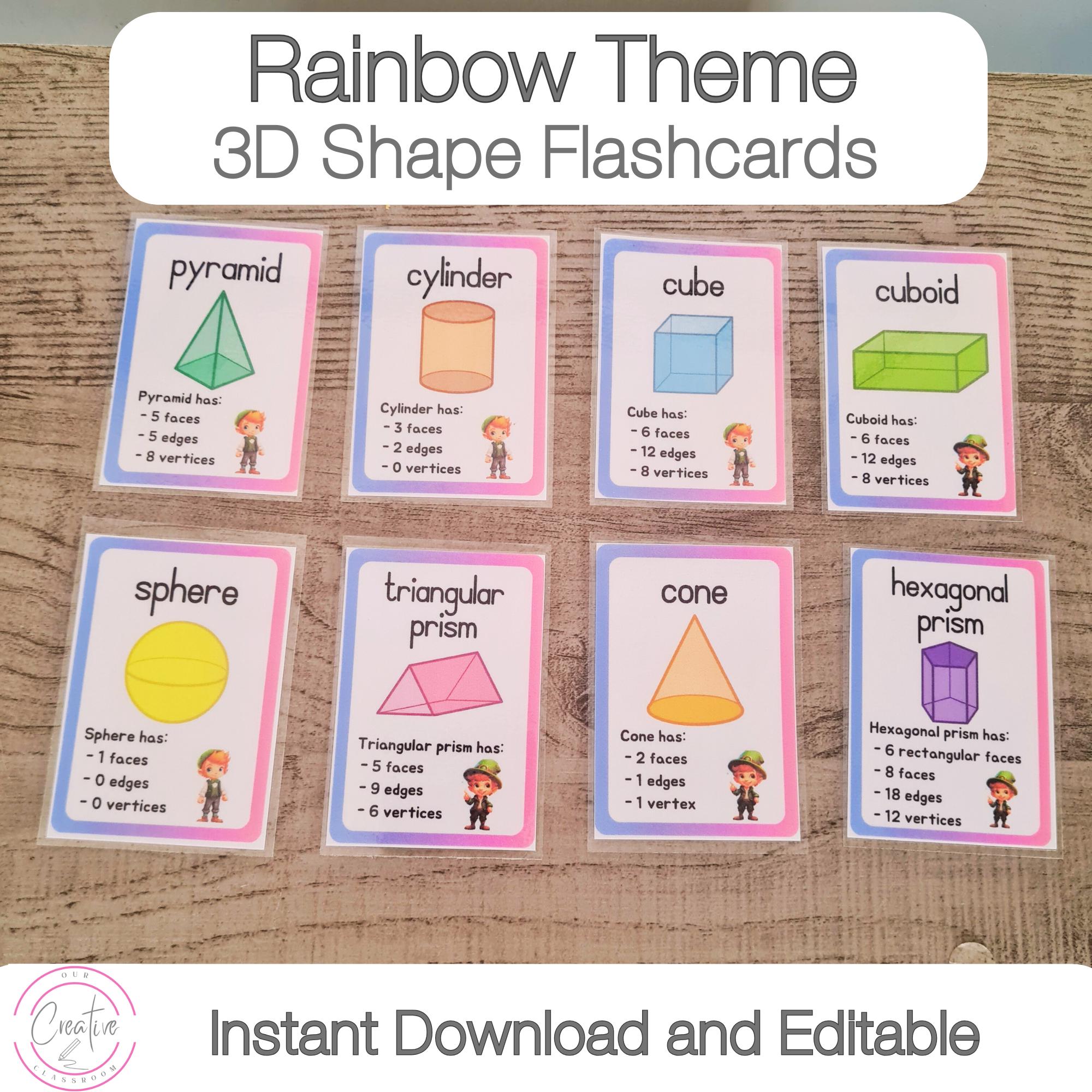 Rainbow Theme Classroom | 3D Shapes | Math Shape Posters | Printable 3D ...