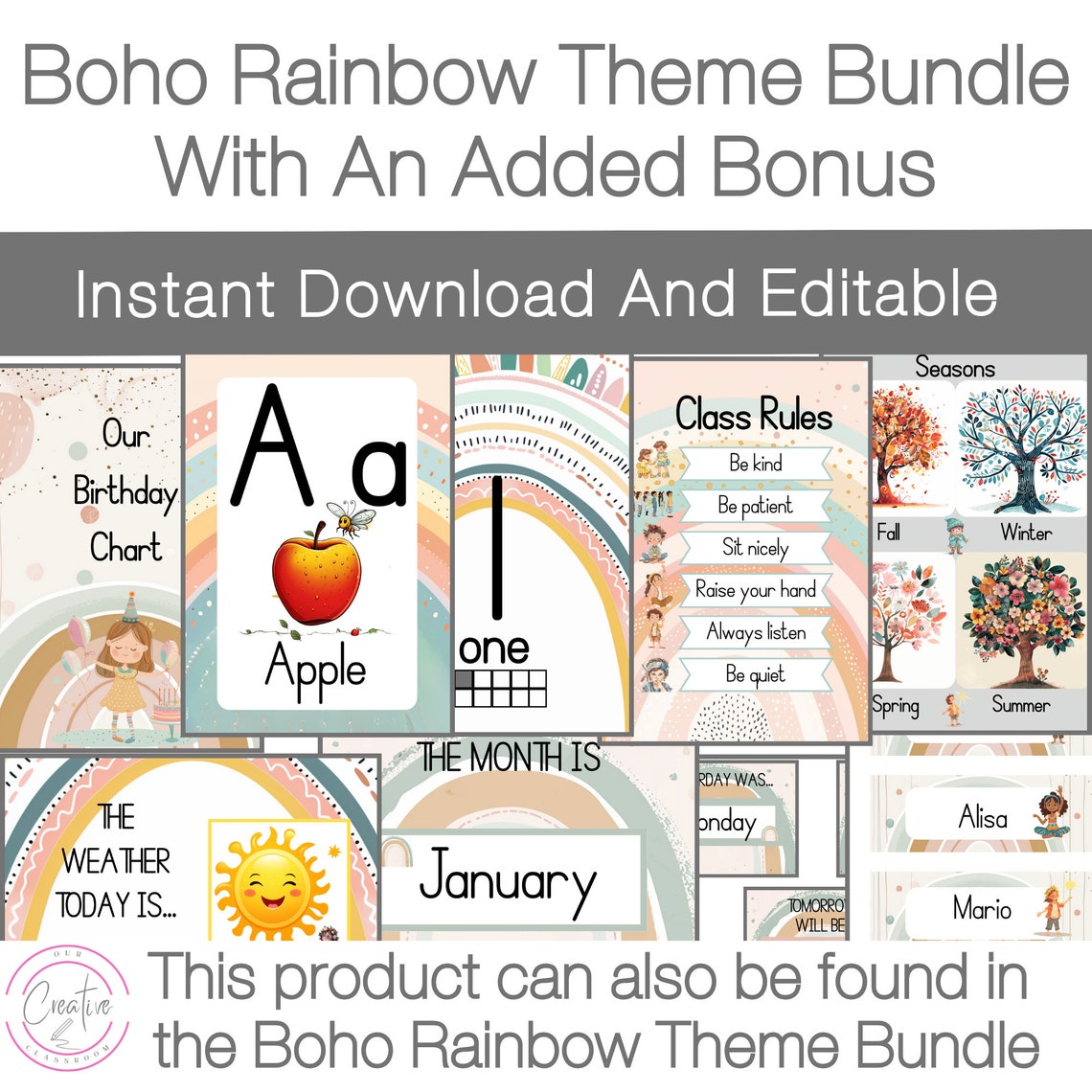 Boho Rainbow Theme Classroom| Ordinal Numbers Poster | Editable ...
