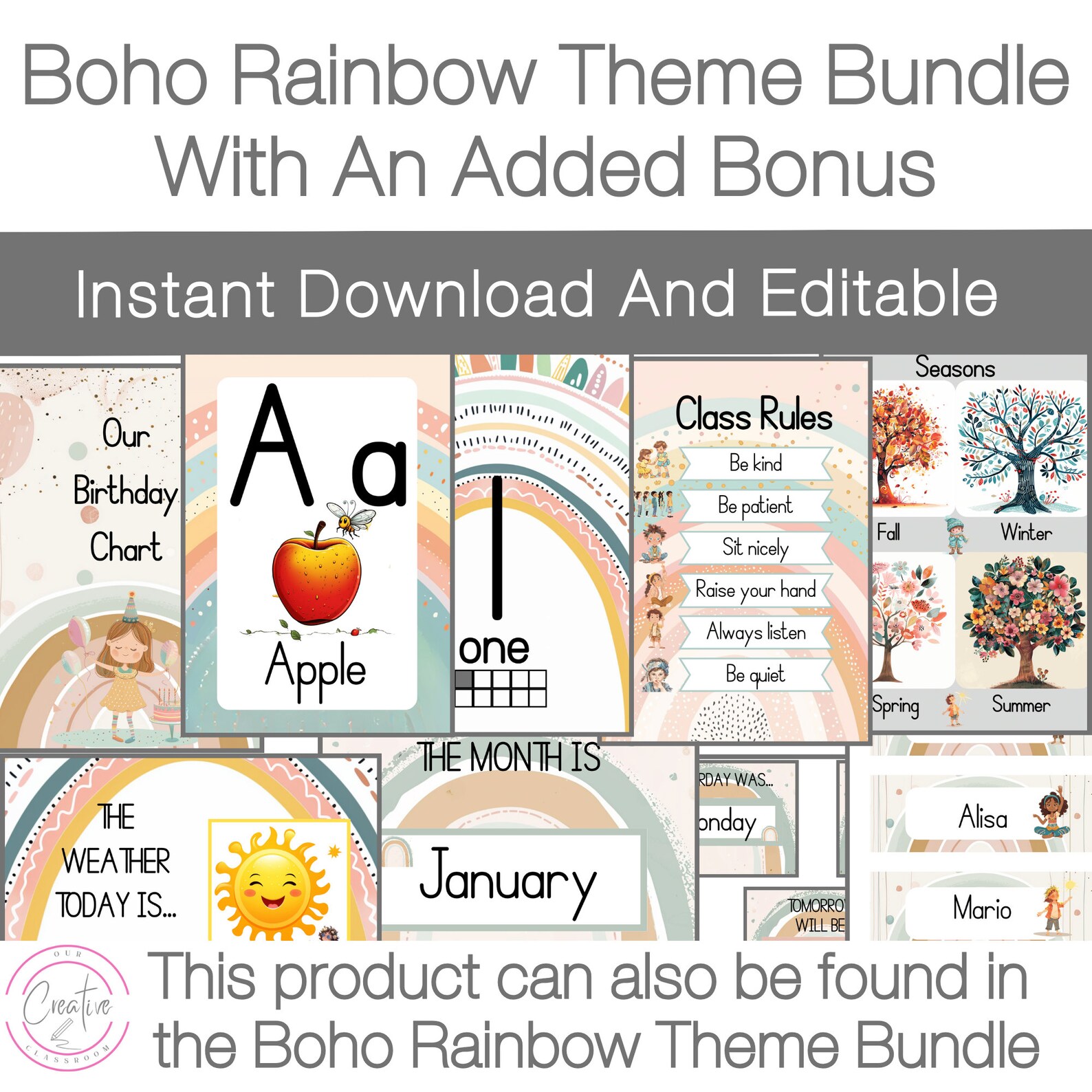 Boho Rainbow Theme Classroom| Ordinal Numbers Poster | Editable ...