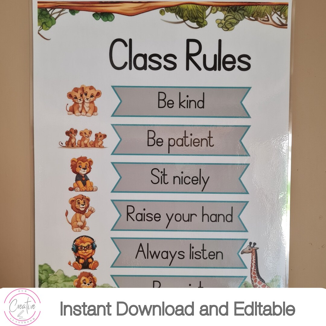 Safari Theme Classroom Rules Posters Printable - Class Rules for ...