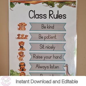 Safari Theme Classroom Rules Posters Printable - Class Rules for ...