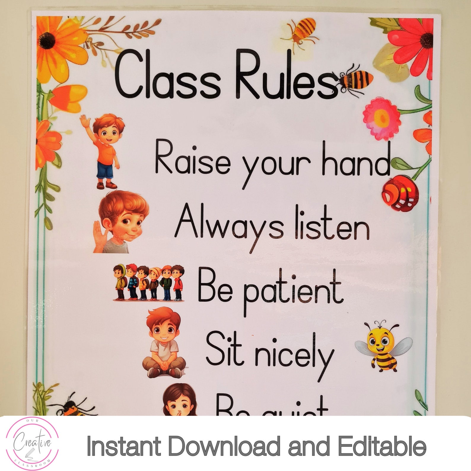 Bee Themed Classroom Rules Posters Printable - Class Rules for ...