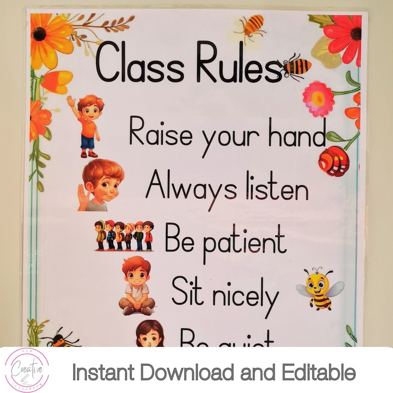 Bee Themed Classroom Rules Posters Printable - Class Rules for ...