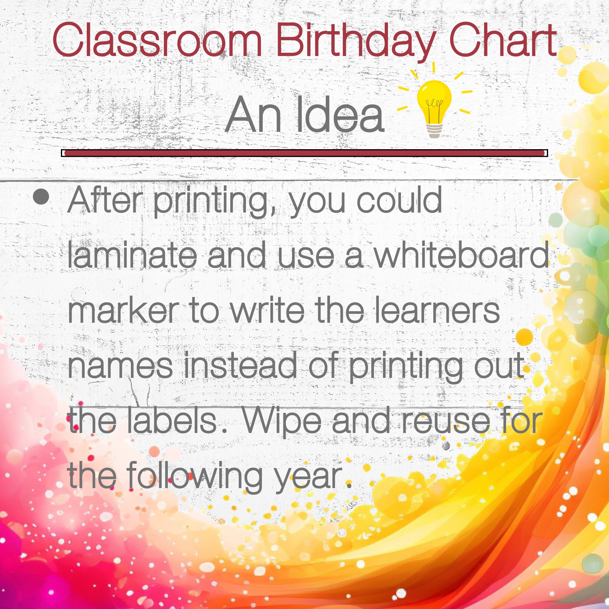Rainbow Themed Classroom Birthday Chart Ideas Printable Birthday Charts ...
