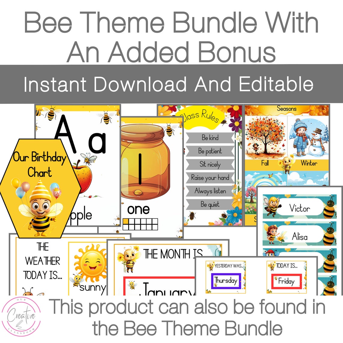 Bee Themed Classroom Days of the Week Poster Printable & Months of the ...