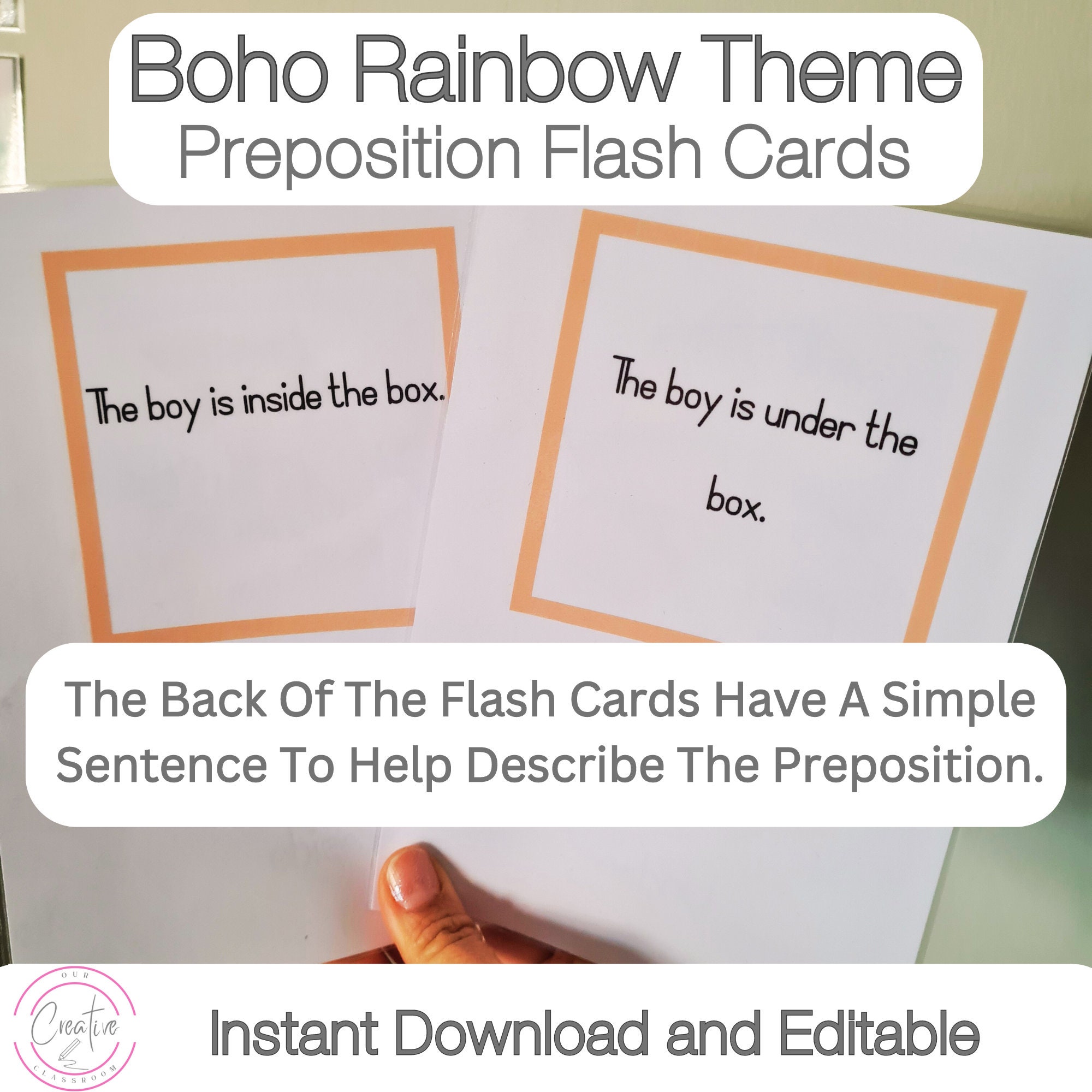 Boho Rainbow Theme Classroom | Prepositions | Learning Positions With ...