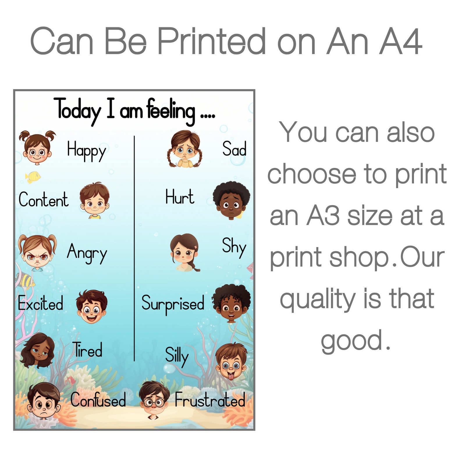 UNDER THE SEA Theme Affirmation Station and Feelings Chart | Positive ...