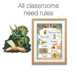 Dinosaur-themed Classroom Rules Posters Printable - Class Rules for ...