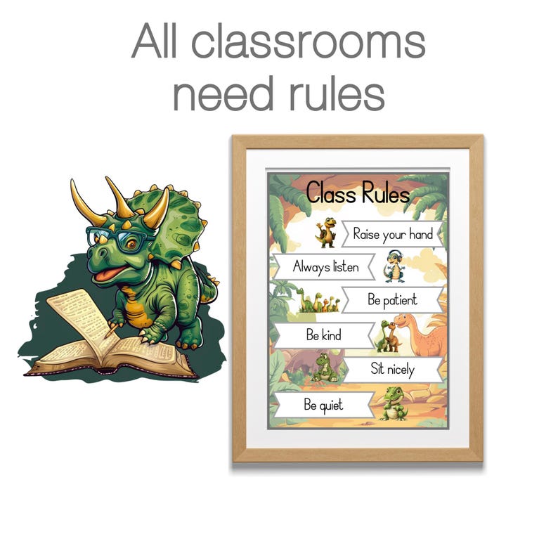 Dinosaur-themed Classroom Rules Posters Printable Class Rules for ...