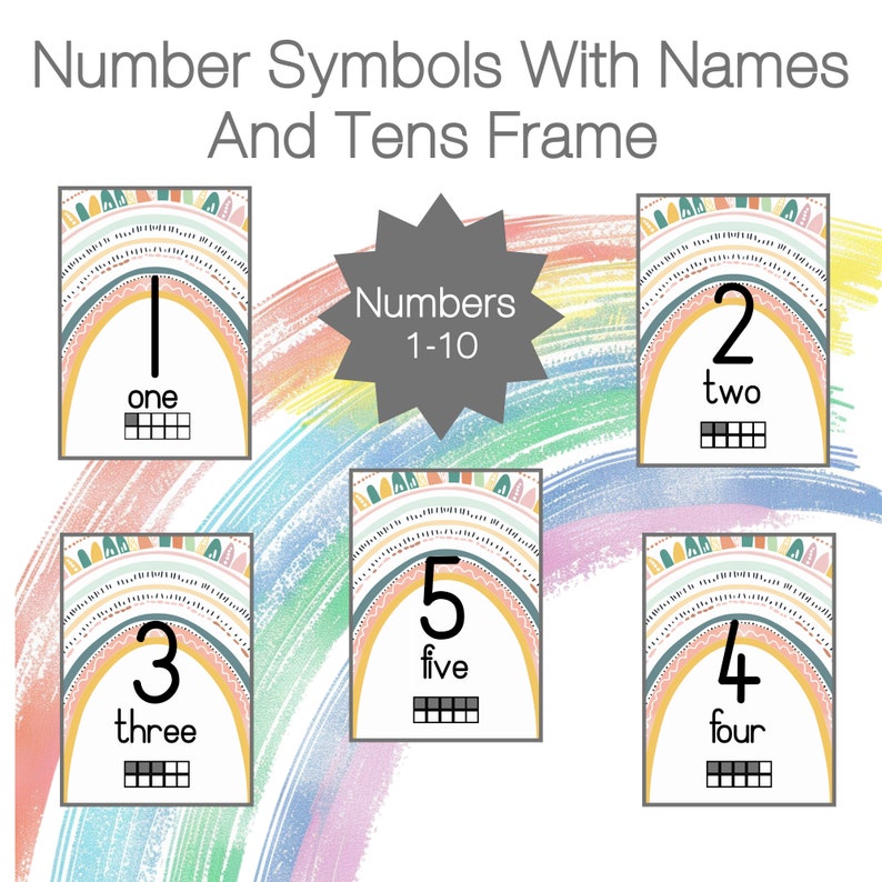 Boho Rainbow Themed Classroom | Number Flashcards | Number Posters ...