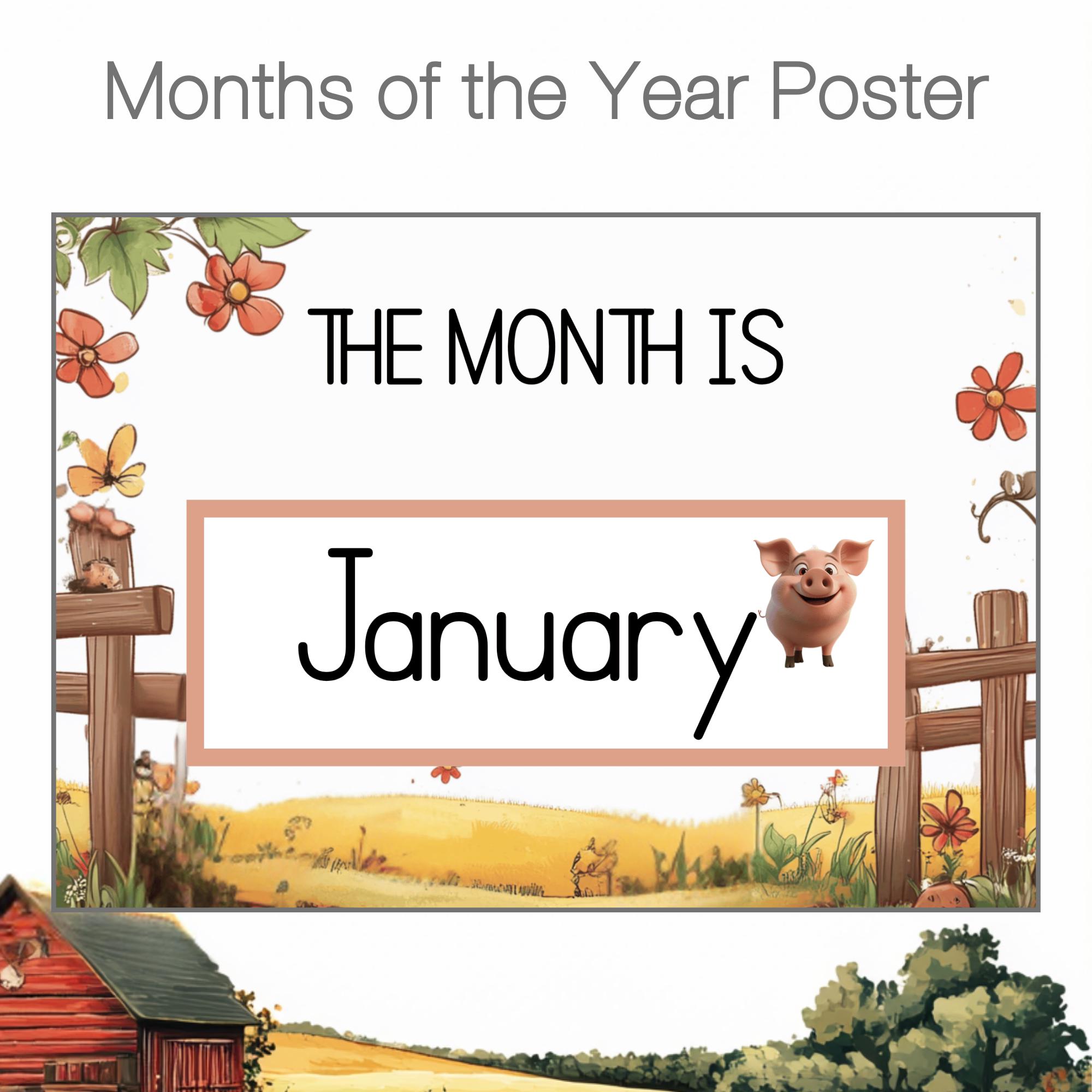 Farm Theme Classroom Days of the Week Poster Printable & Months of the ...