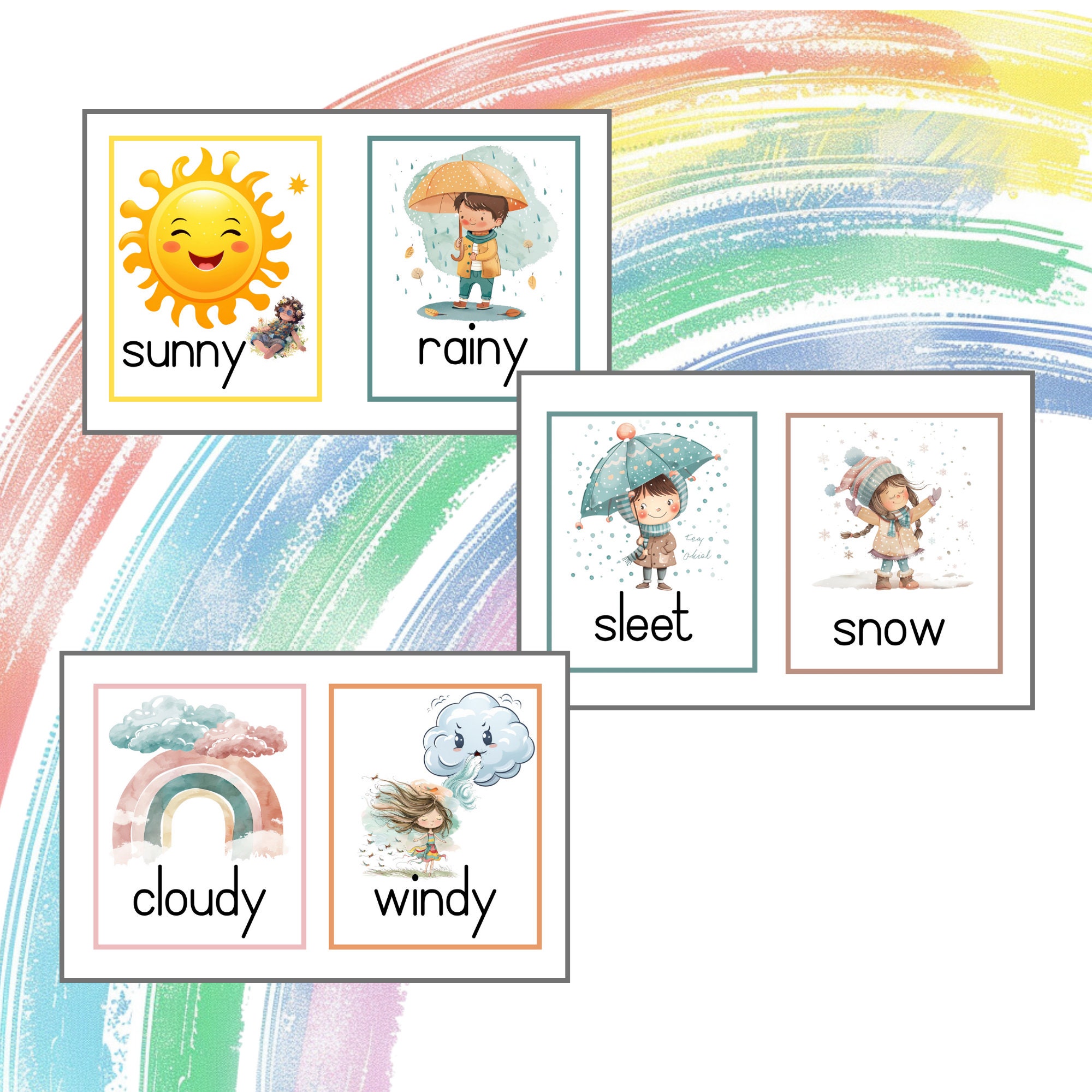 BOHO RAINBOW Classroom Weather Chart & Seasons Poster | Pastel Rainbow ...