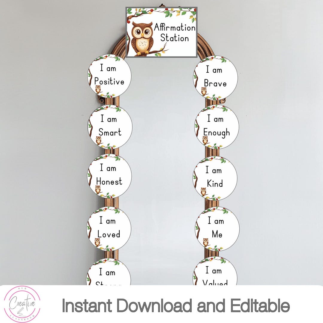 Owl Theme Classroom Affirmations Station & Feelings Charts ...