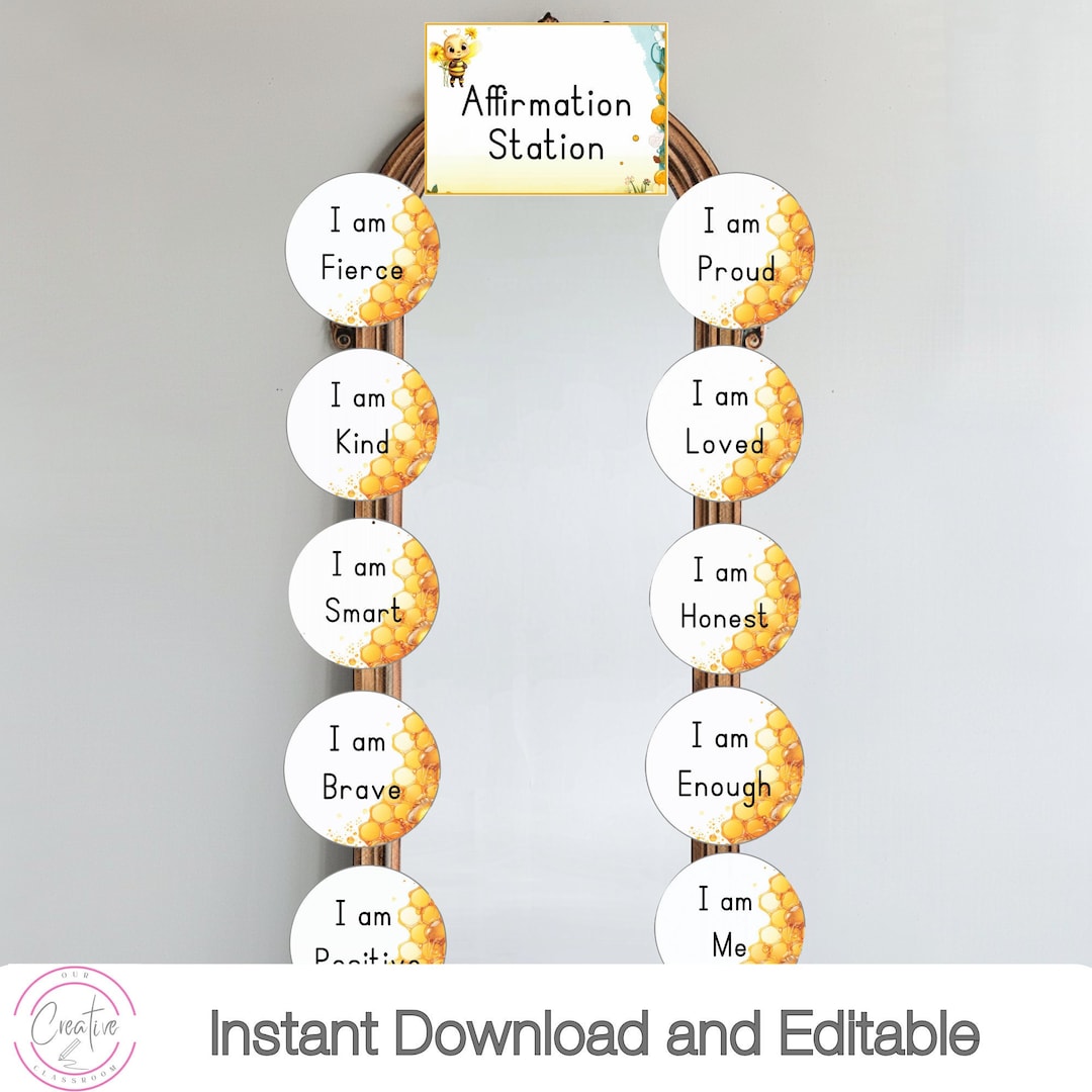Bee Theme Affirmation Station and Feelings Chart | Editable ...