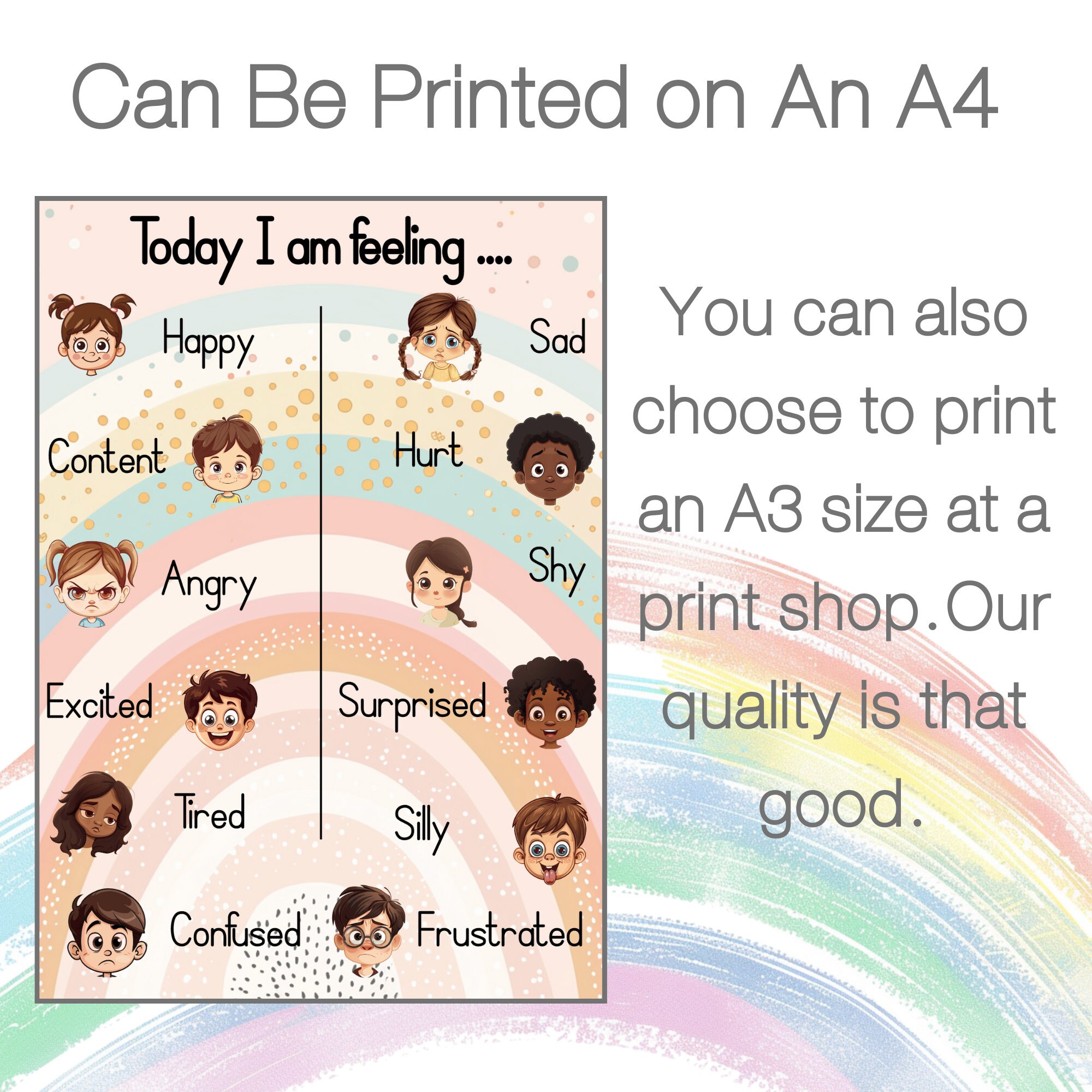 BOHO RAINBOW Affirmation Station and Feelings Chart | Positive ...