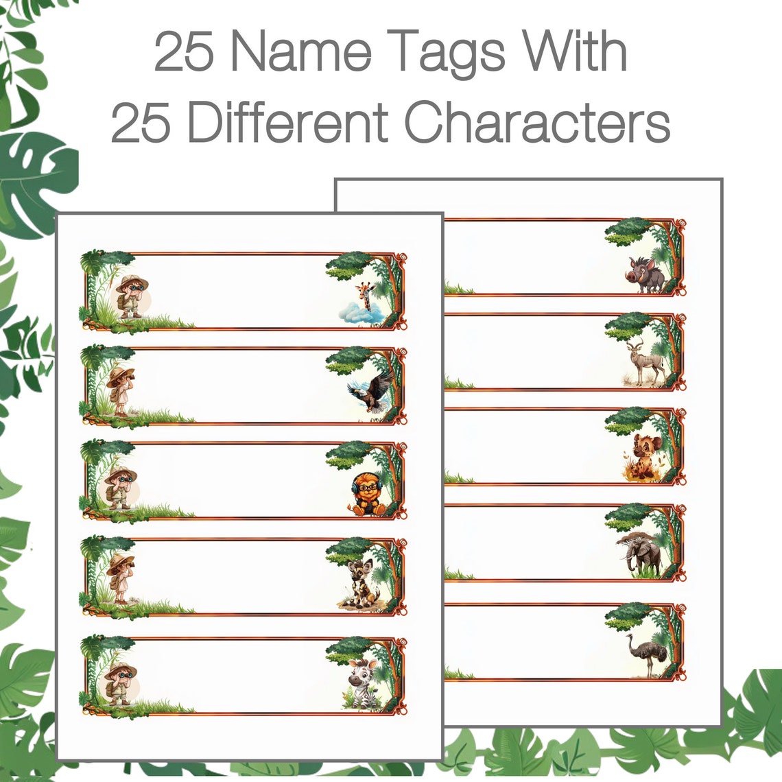 Safari Theme Classroom Name Tags Printable - Name Tags for Kindergarten ...