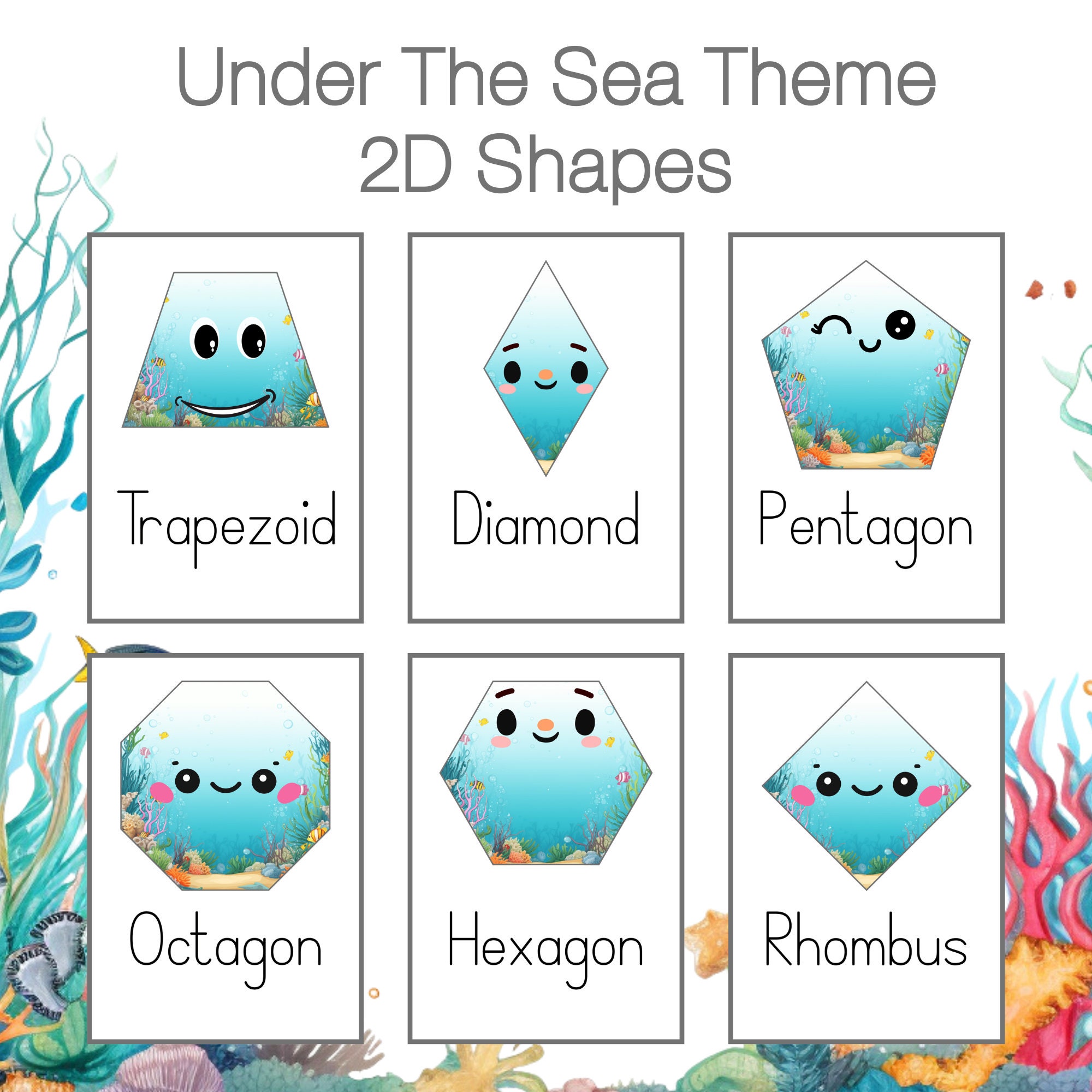 Under the Sea Classroom Theme 2D Shapes Math Shape Posters Printable 2D ...