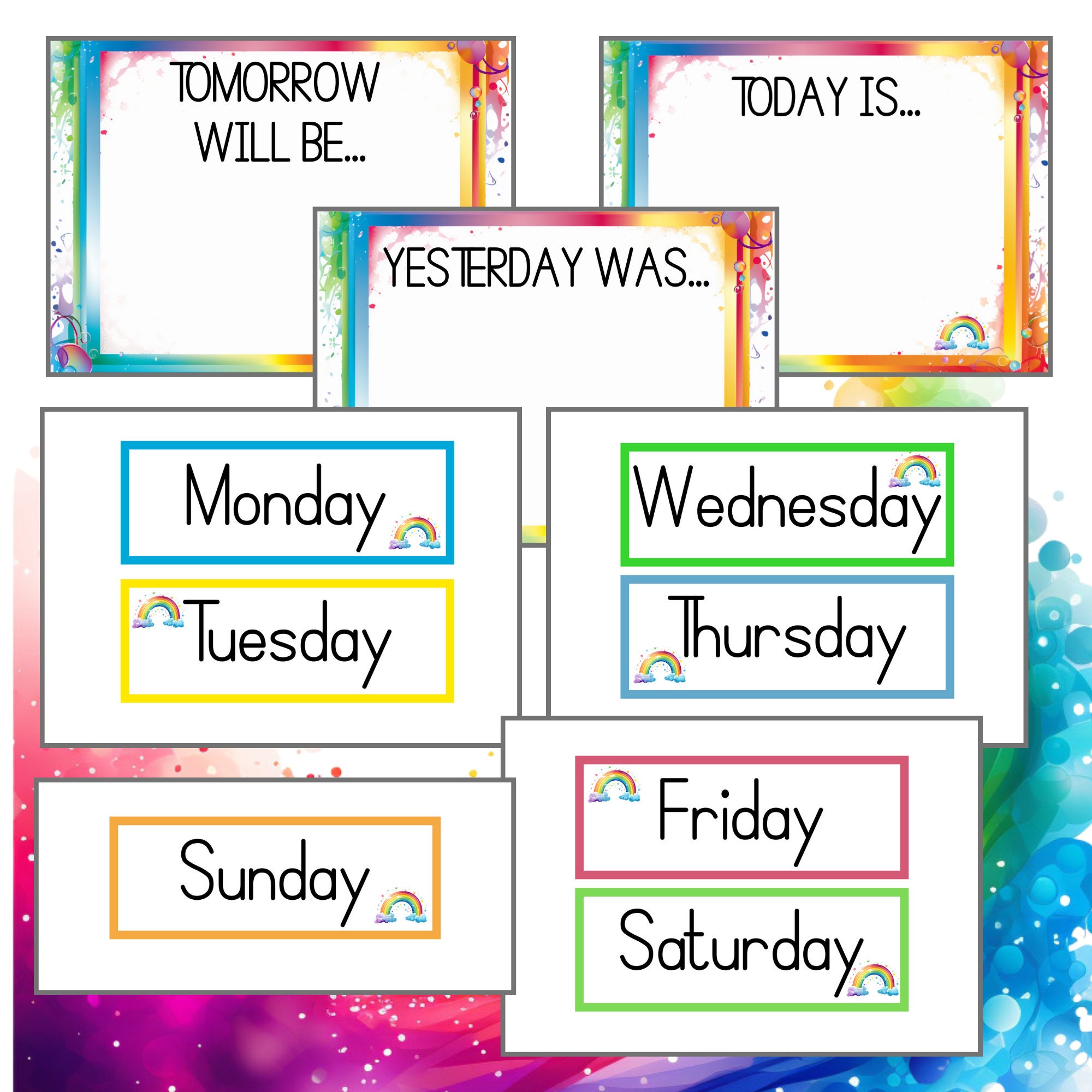 Rainbow Themed Classroom Days of the Week Poster Printable & Months of ...