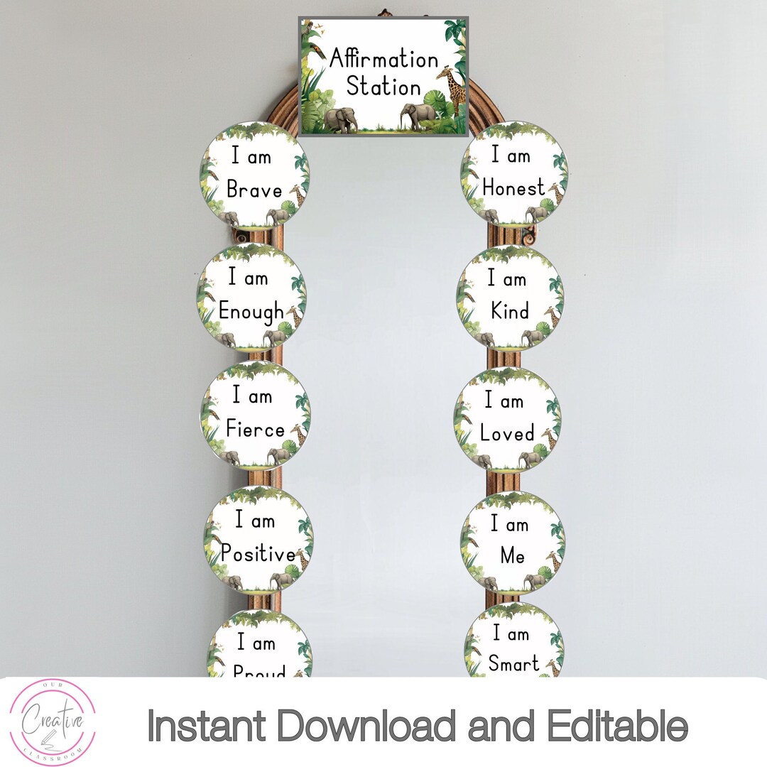 Jungle Classroom Affirmation Station and Feelings Chart for Kids ...