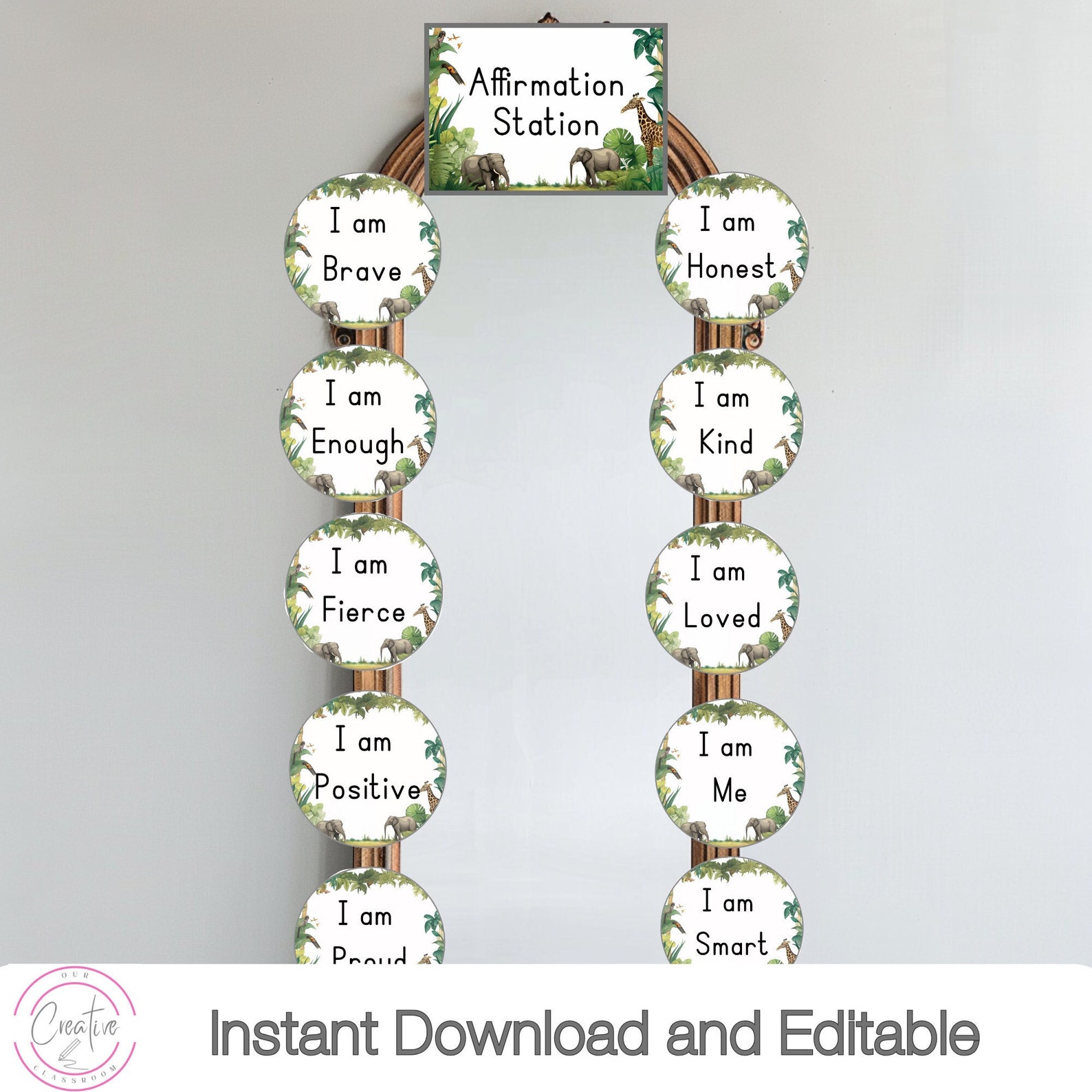 Jungle Classroom Affirmation Station and Feelings Chart for Kids ...