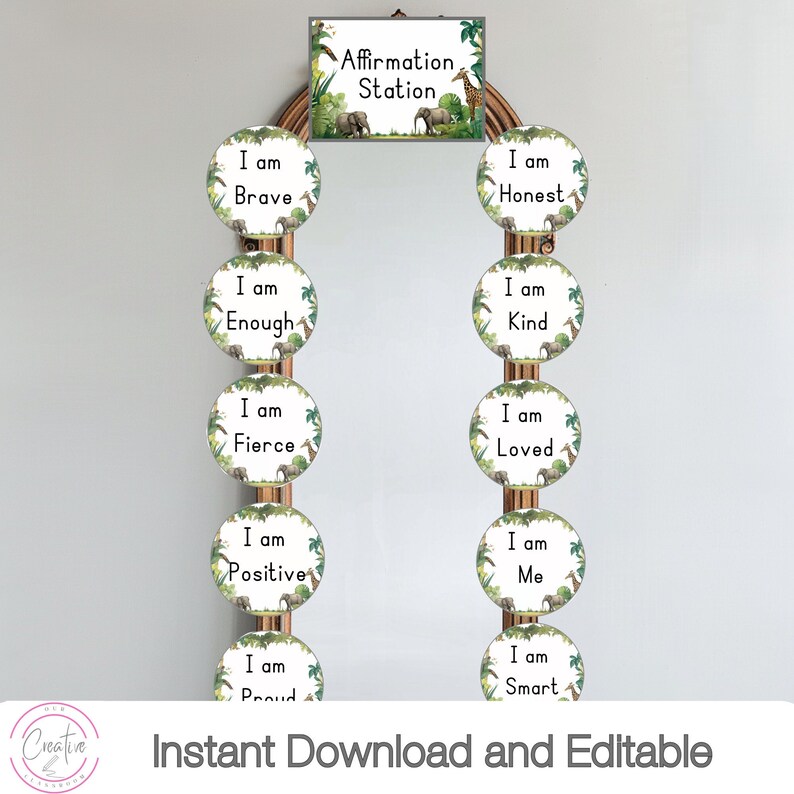 Jungle Classroom Affirmation Station and Feelings Chart for Kids ...