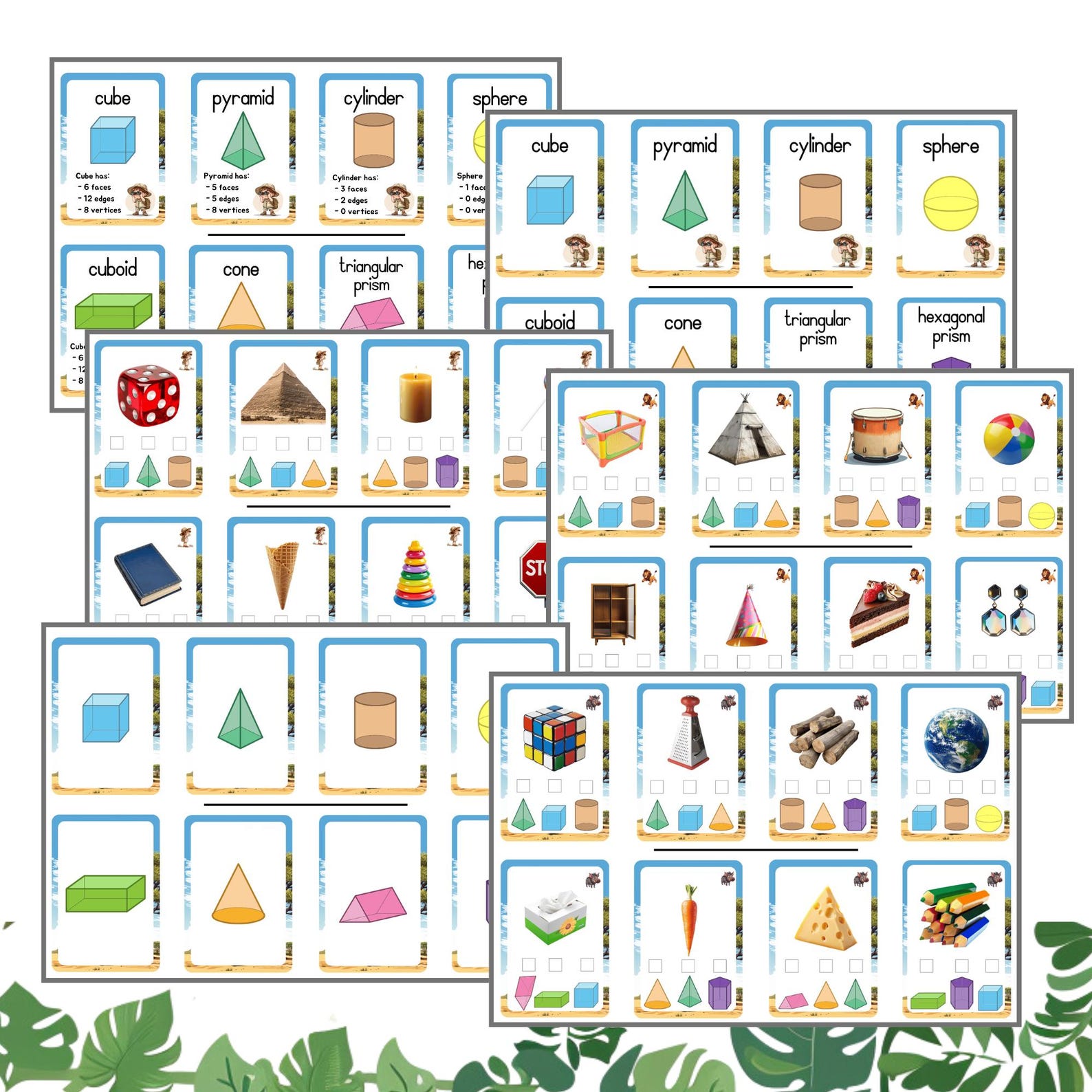 Safari Classroom Theme | 3D Shapes | Math Shape Posters | Printable 3D ...