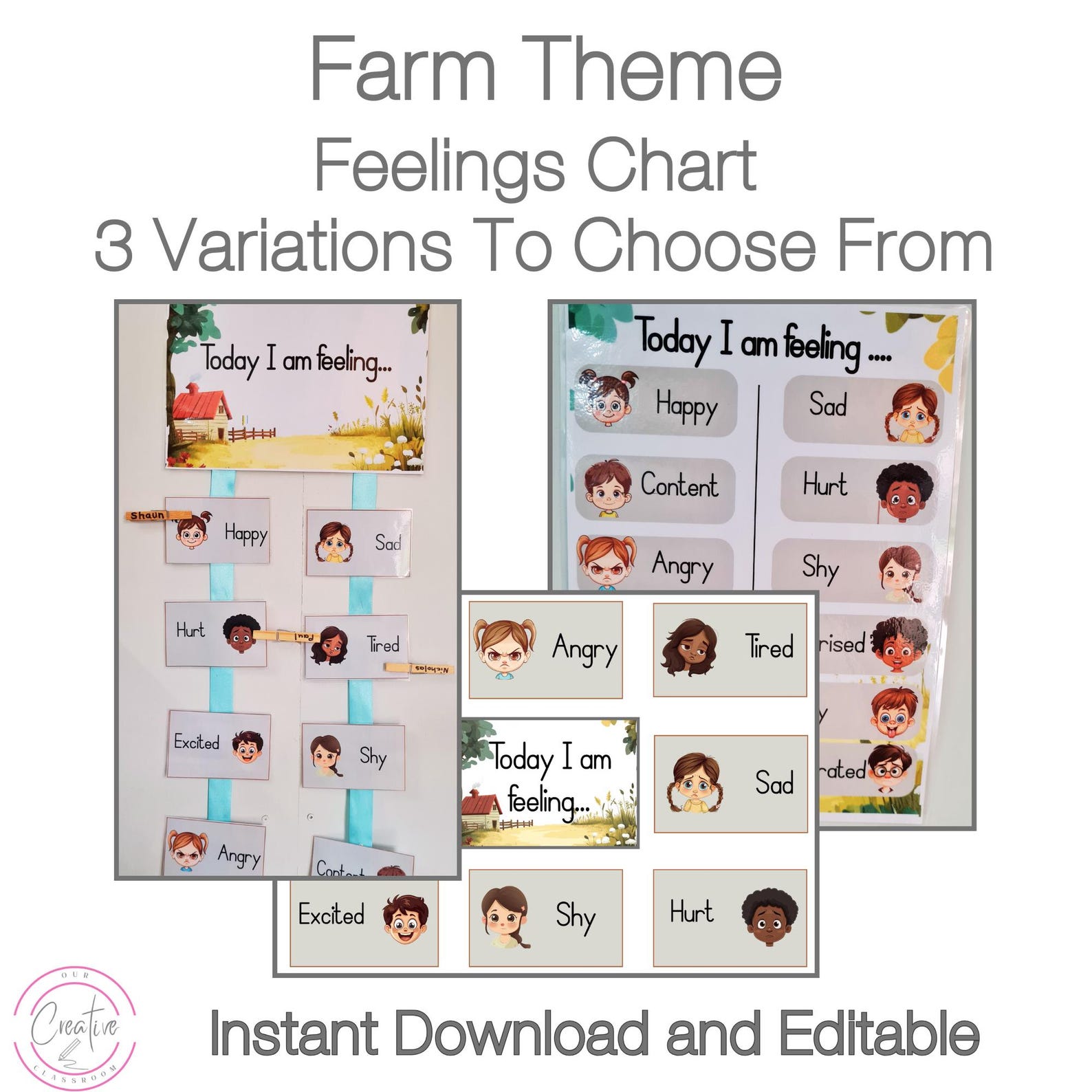Farm Theme Classroom Affirmations Station & Feelings Charts ...
