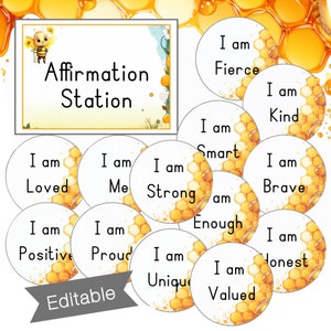 Bee Theme Affirmation Station and Feelings Chart | Editable ...