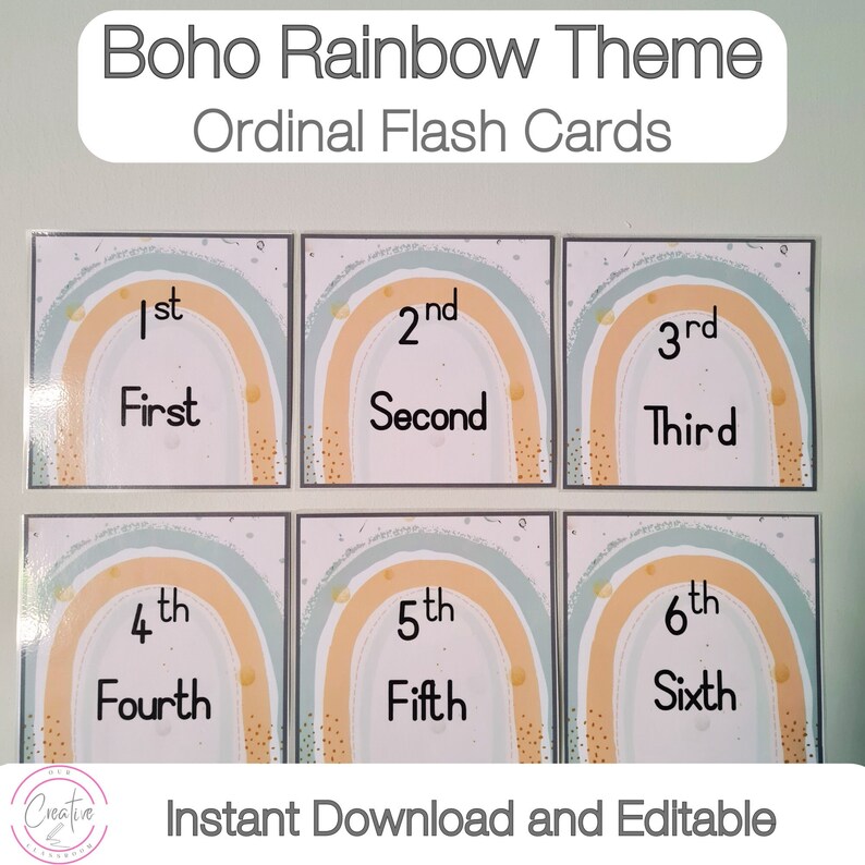 Boho Rainbow Theme Classroom| Ordinal Numbers Poster | Editable ...
