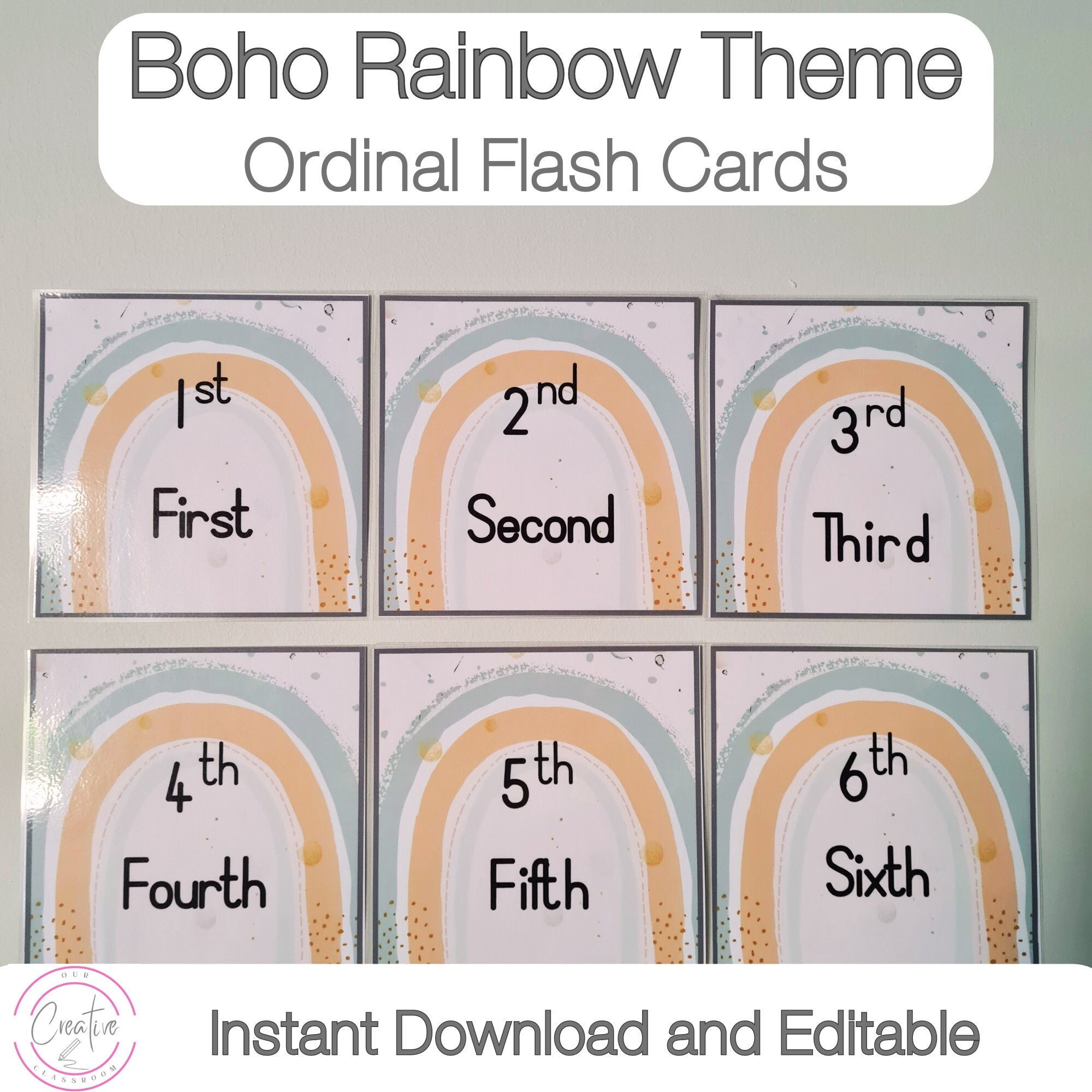Boho Rainbow Theme Classroom| Ordinal Numbers Poster | Editable ...