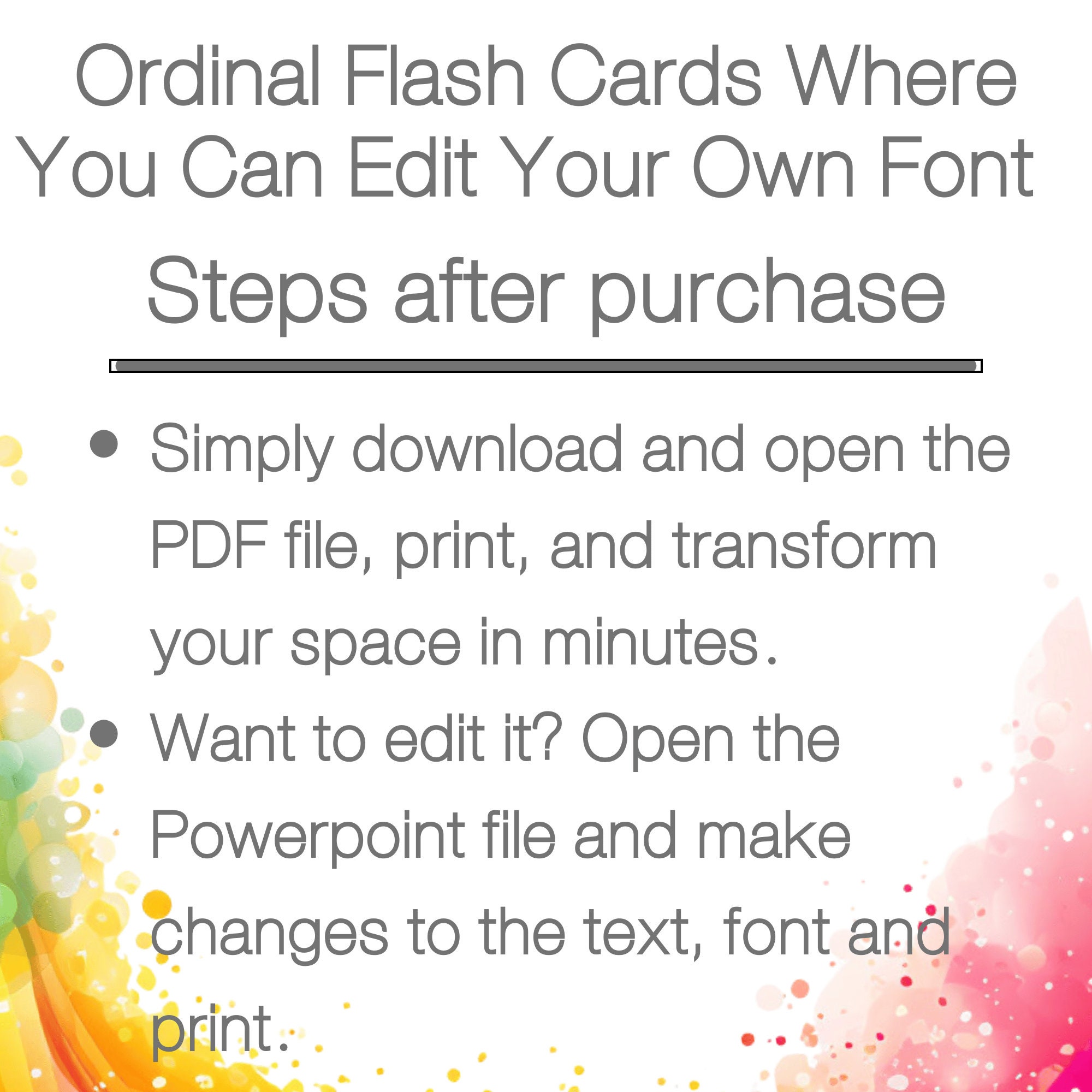 Rainbow-themed Classroom| Ordinal Numbers Poster | Editable Flashcards ...