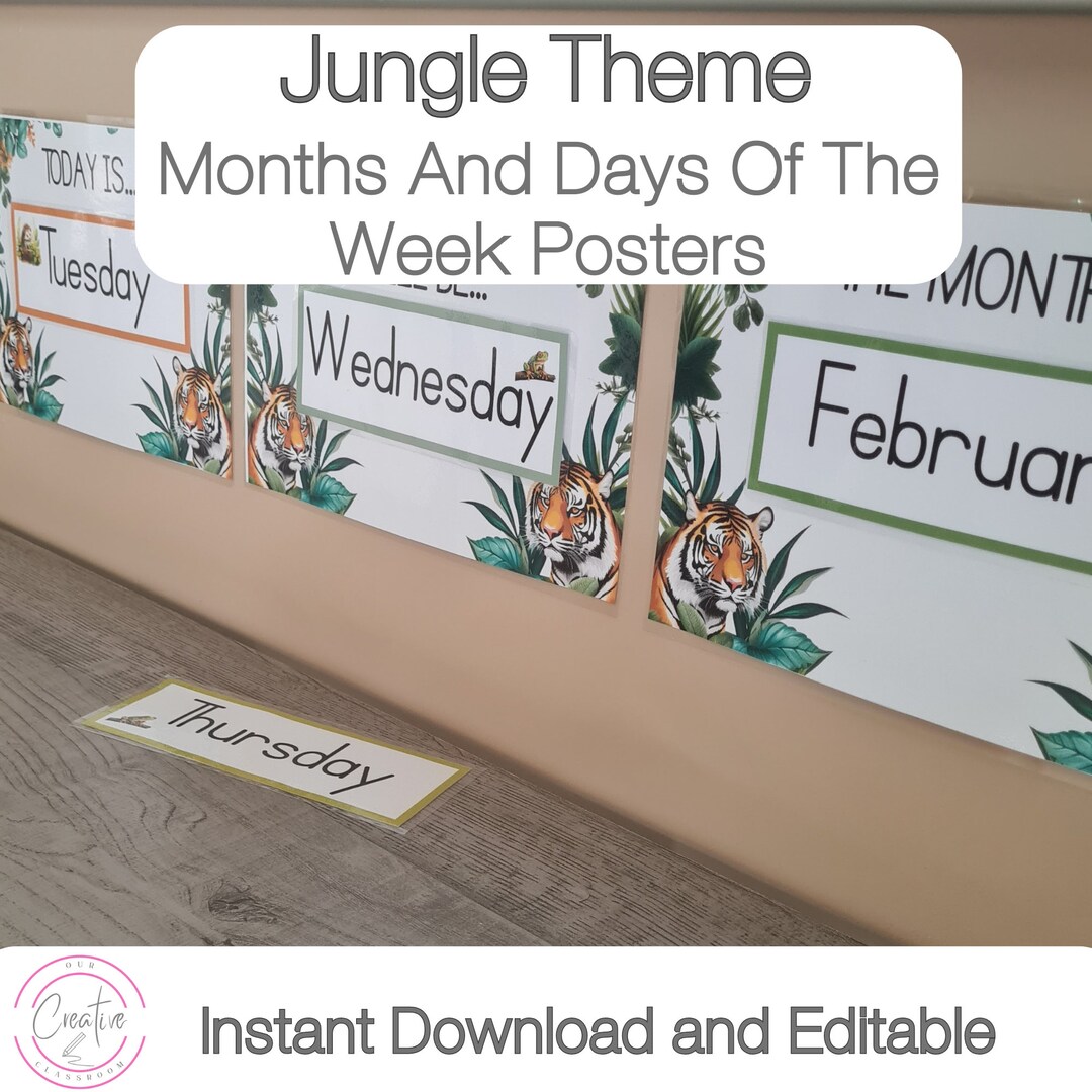 Jungle Theme Classroom Days of the Week Poster Printable & Months of ...